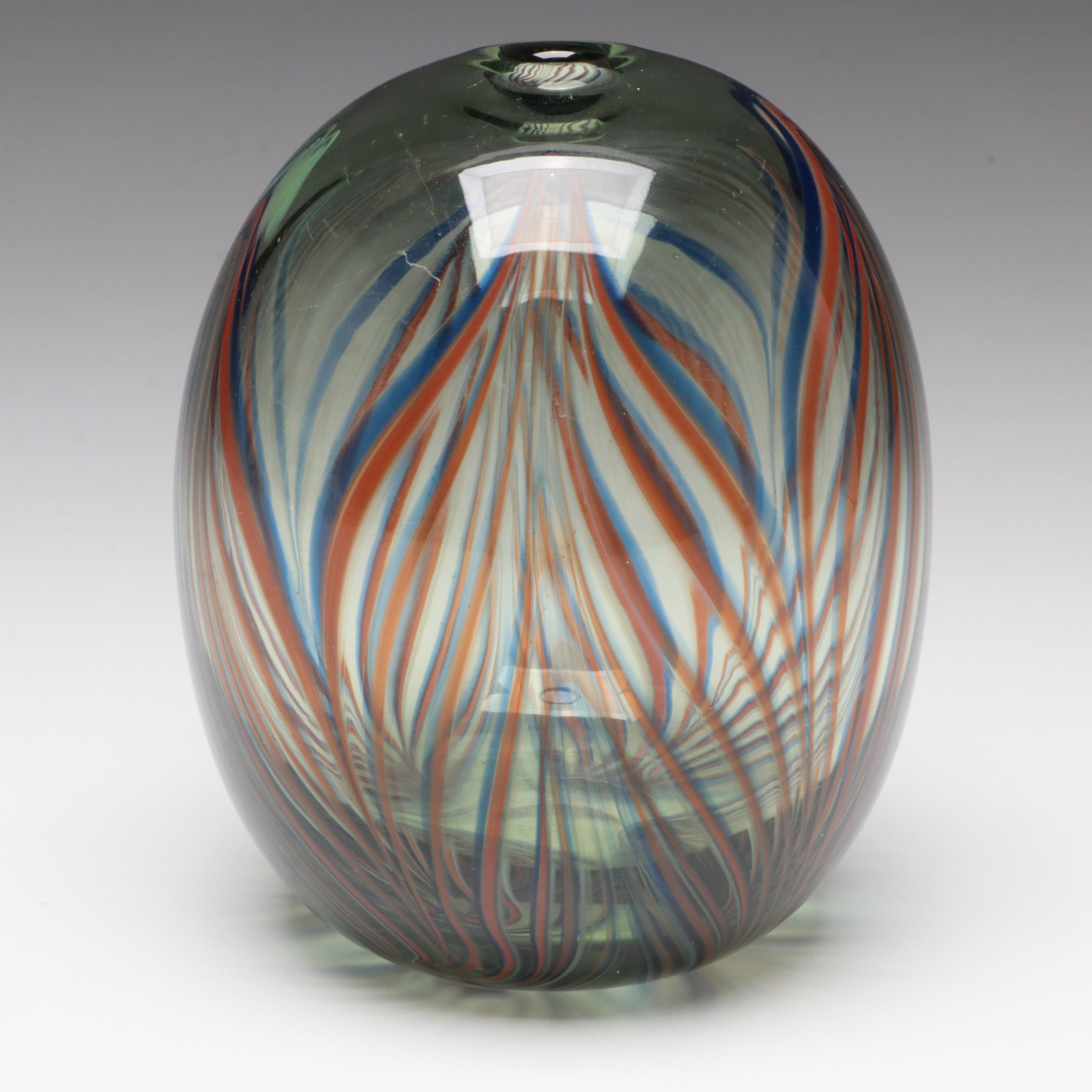 Dominick Labino Handblown Pulled Feather Studio Art Glass Vase, 1969 ...