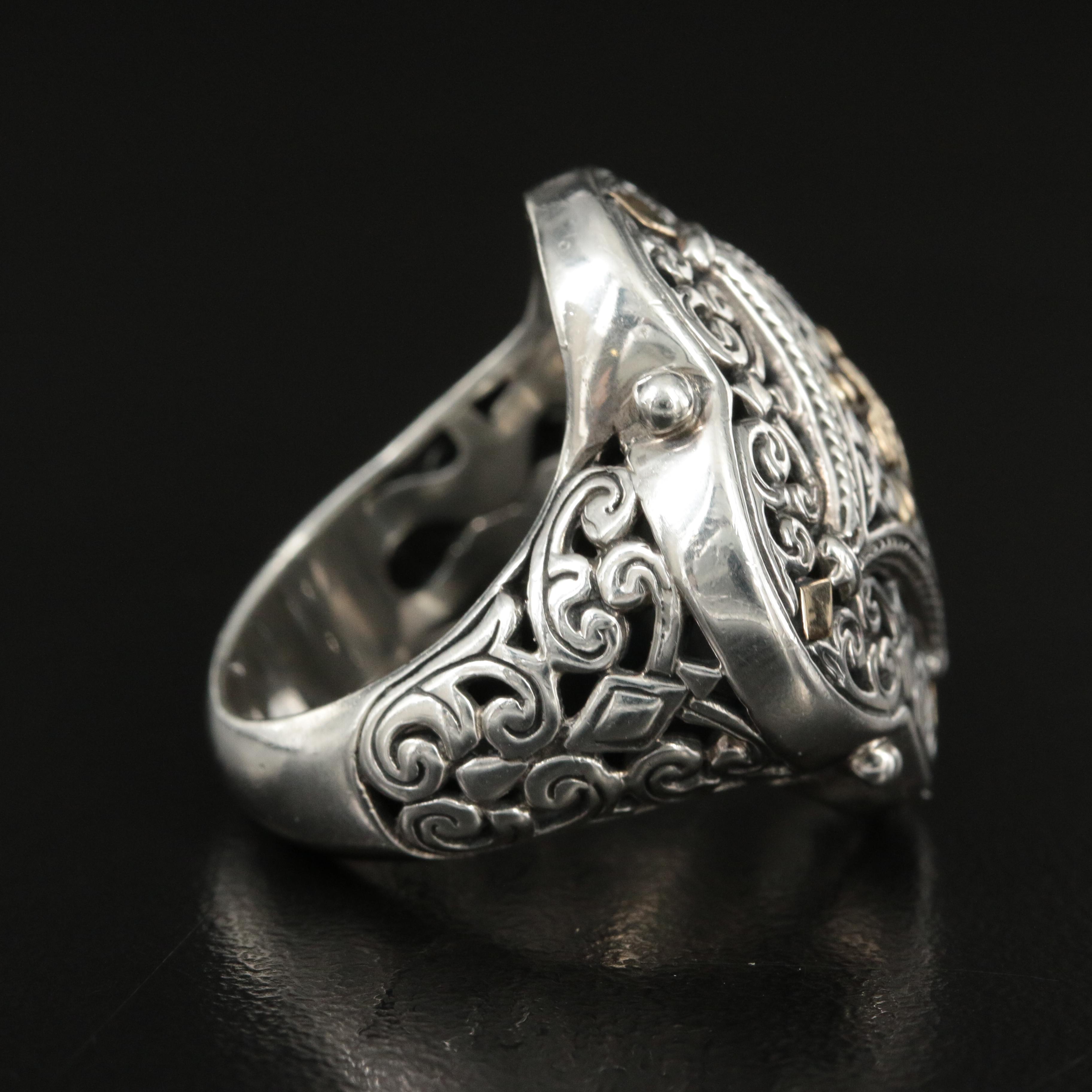 Sterling Quatrefoil Scrollwork Ring with 14K Accent | EBTH