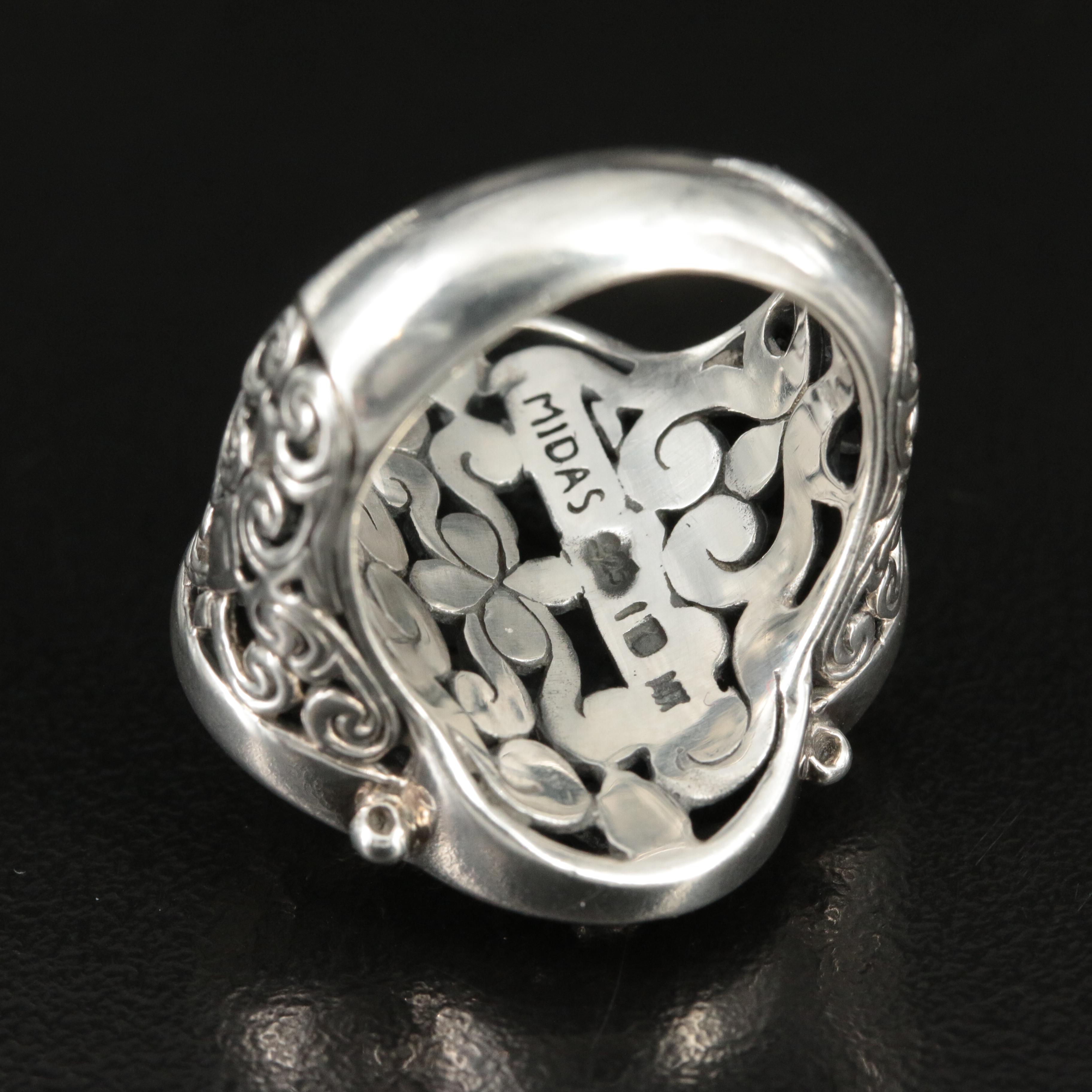 Sterling Quatrefoil Scrollwork Ring with 14K Accent | EBTH