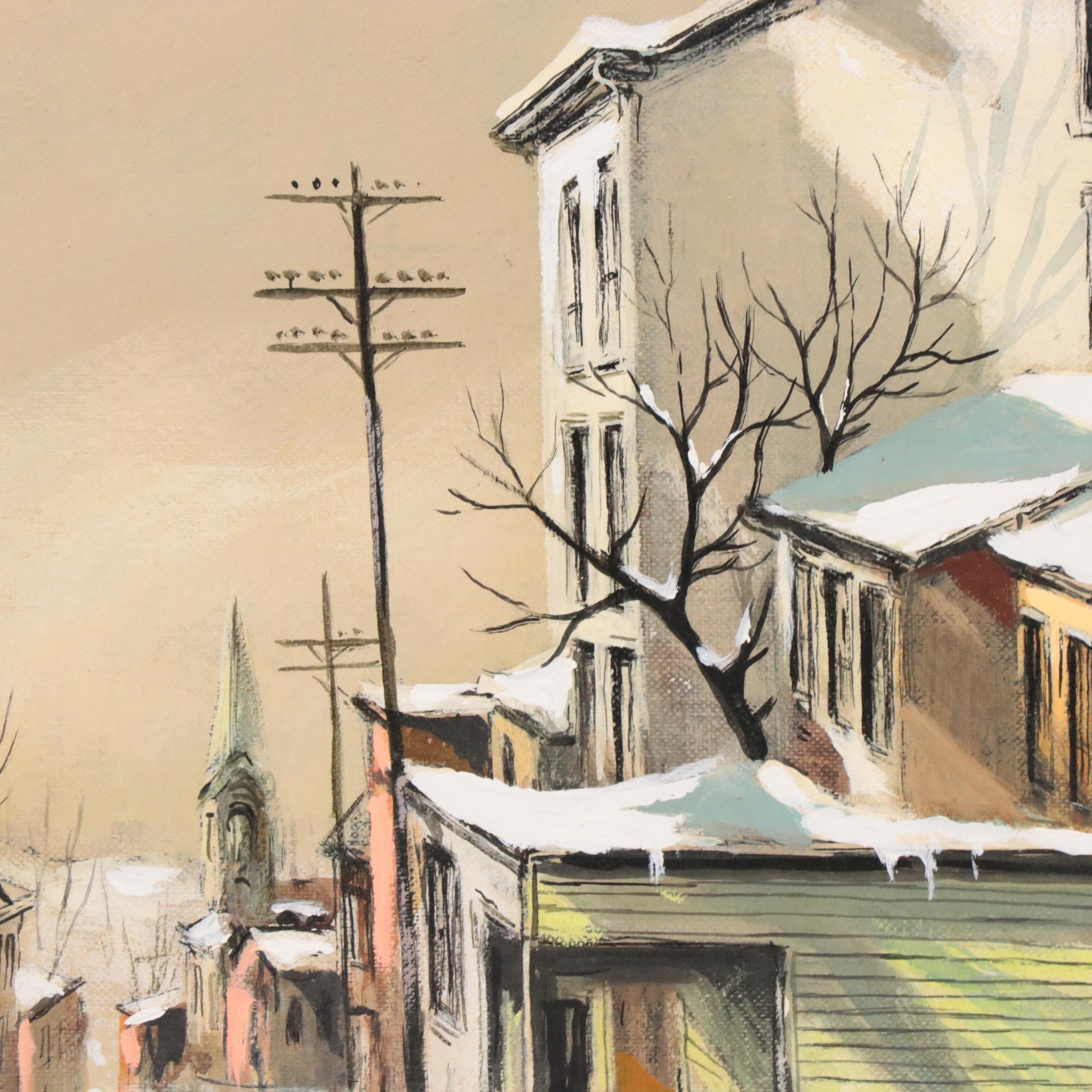 Robert Fabe Tempera Painting of Cincinnati Landscape With Children | EBTH