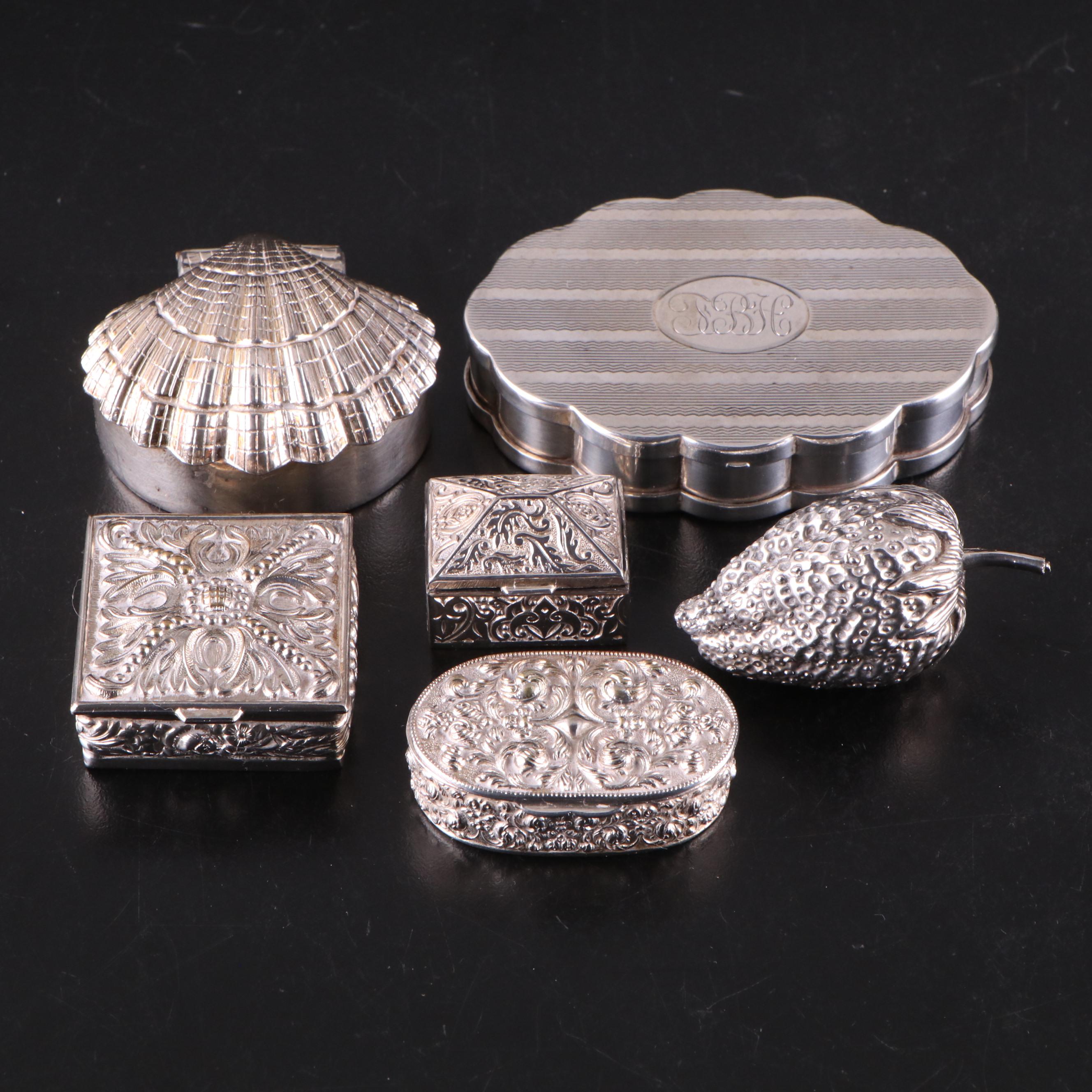 Volupté Sterling Silver Compact with Silver Plate Pill Boxes and ...