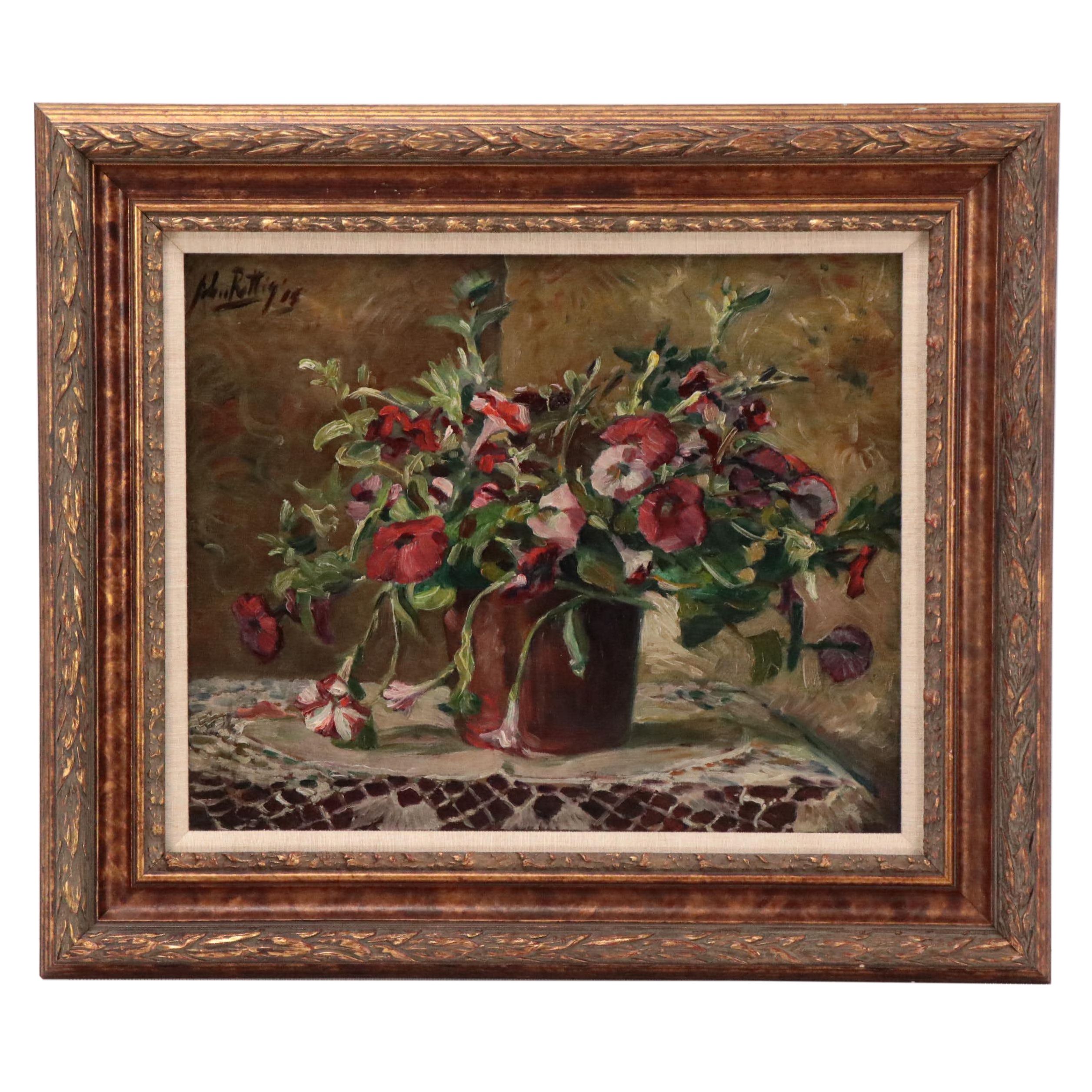 John Rettig Floral Still Life Oil Panting of Petunias, 1905 | EBTH