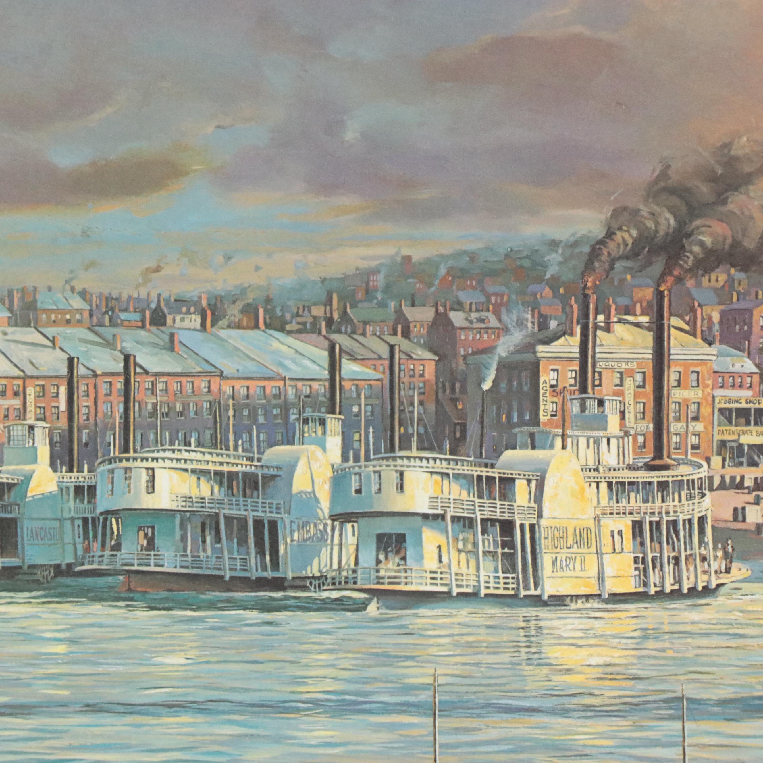 Michael Blaser Offset Lithograph "The Public Landing - Cincinnati, 1850 ...