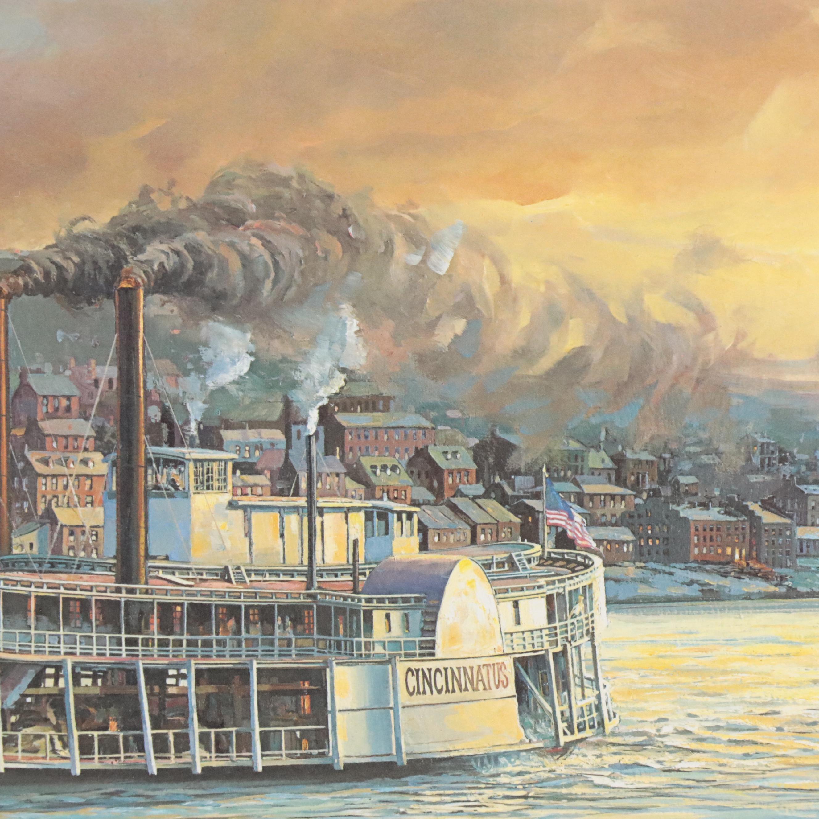 Michael Blaser Offset Lithograph "The Public Landing - Cincinnati, 1850 ...