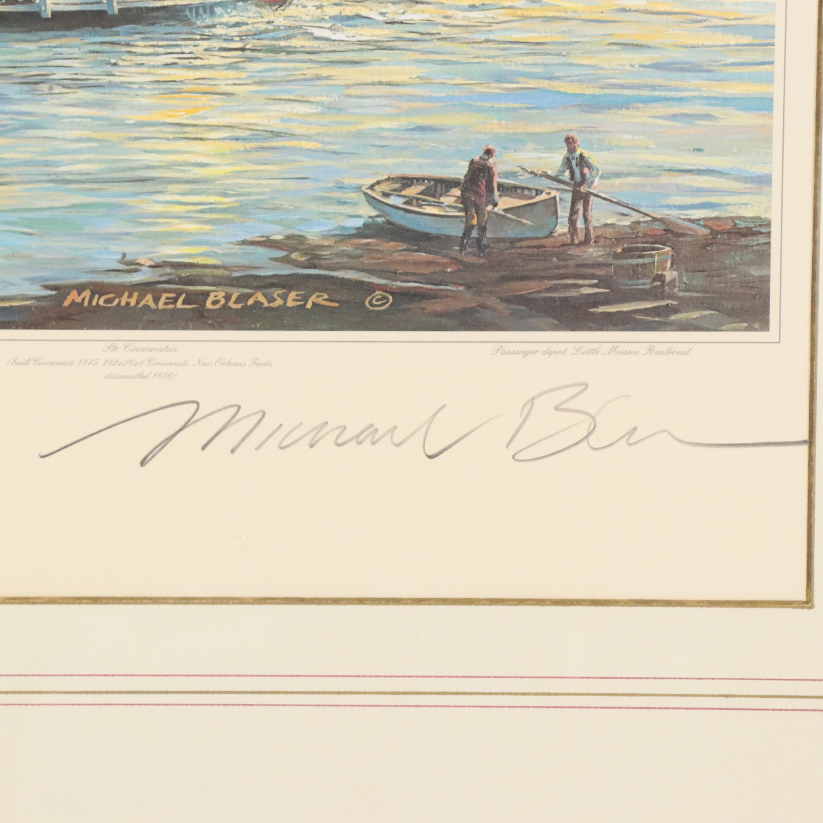 Michael Blaser Offset Lithograph "The Public Landing - Cincinnati, 1850 ...