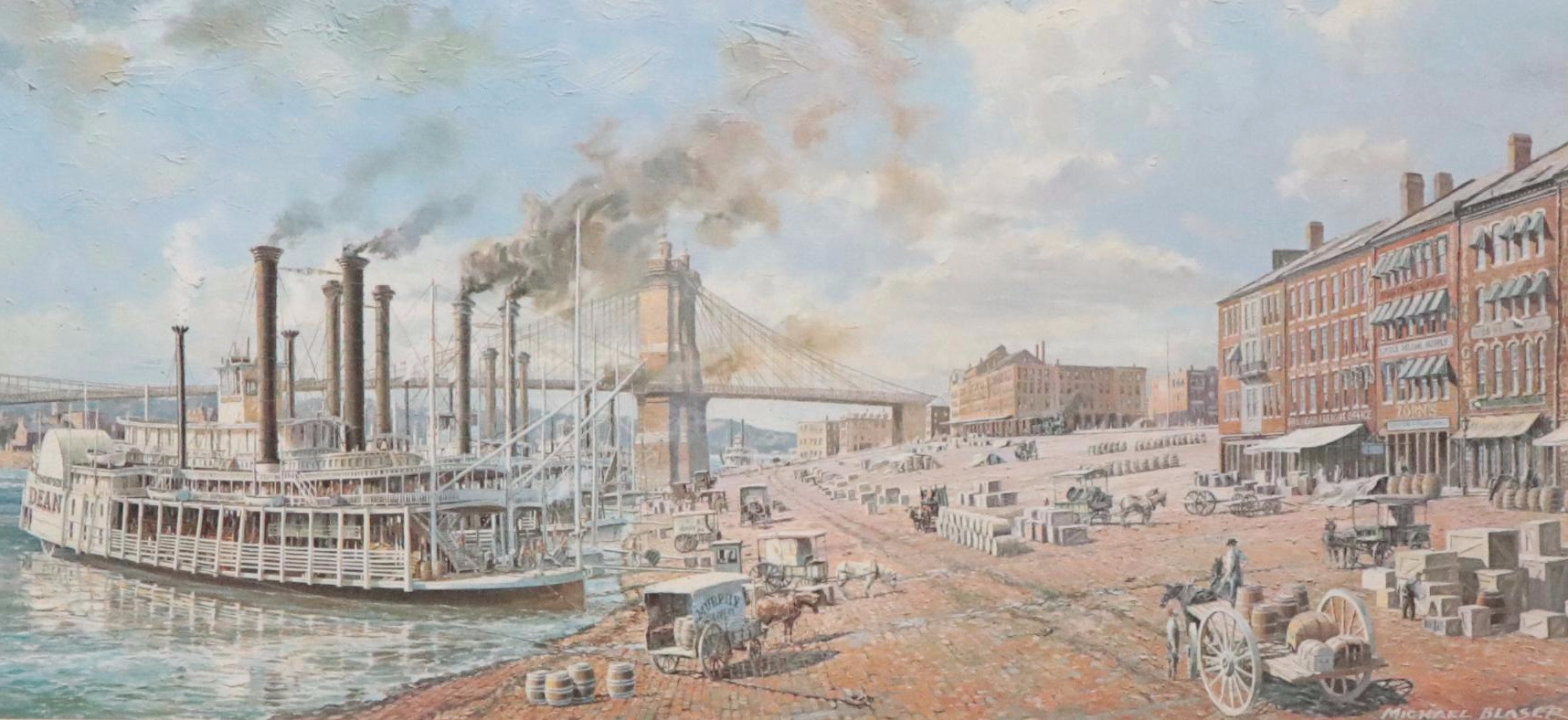 Michael Blaser Offset Lithograph "The Public Landing - Cincinnati, 1875 ...