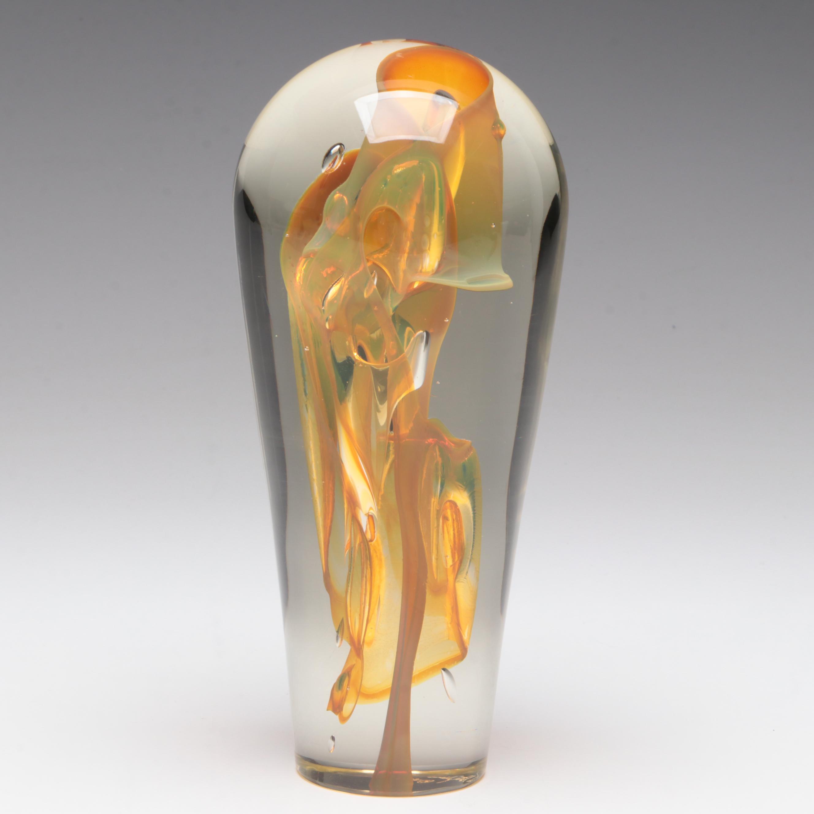Robert W. Stephan Amber and Opalescent Abstract Studio Art Glass ...