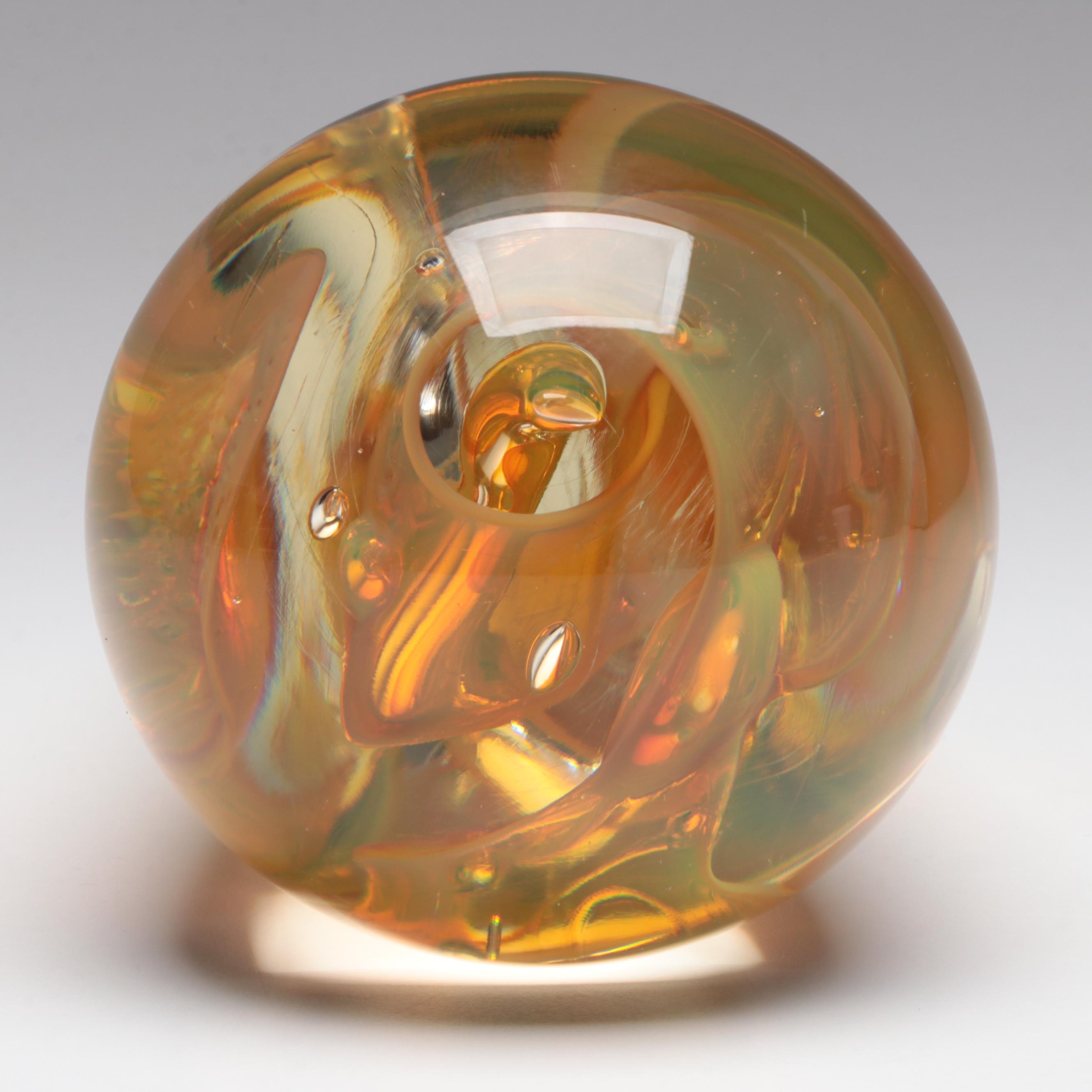 Robert W. Stephan Amber and Opalescent Abstract Studio Art Glass ...