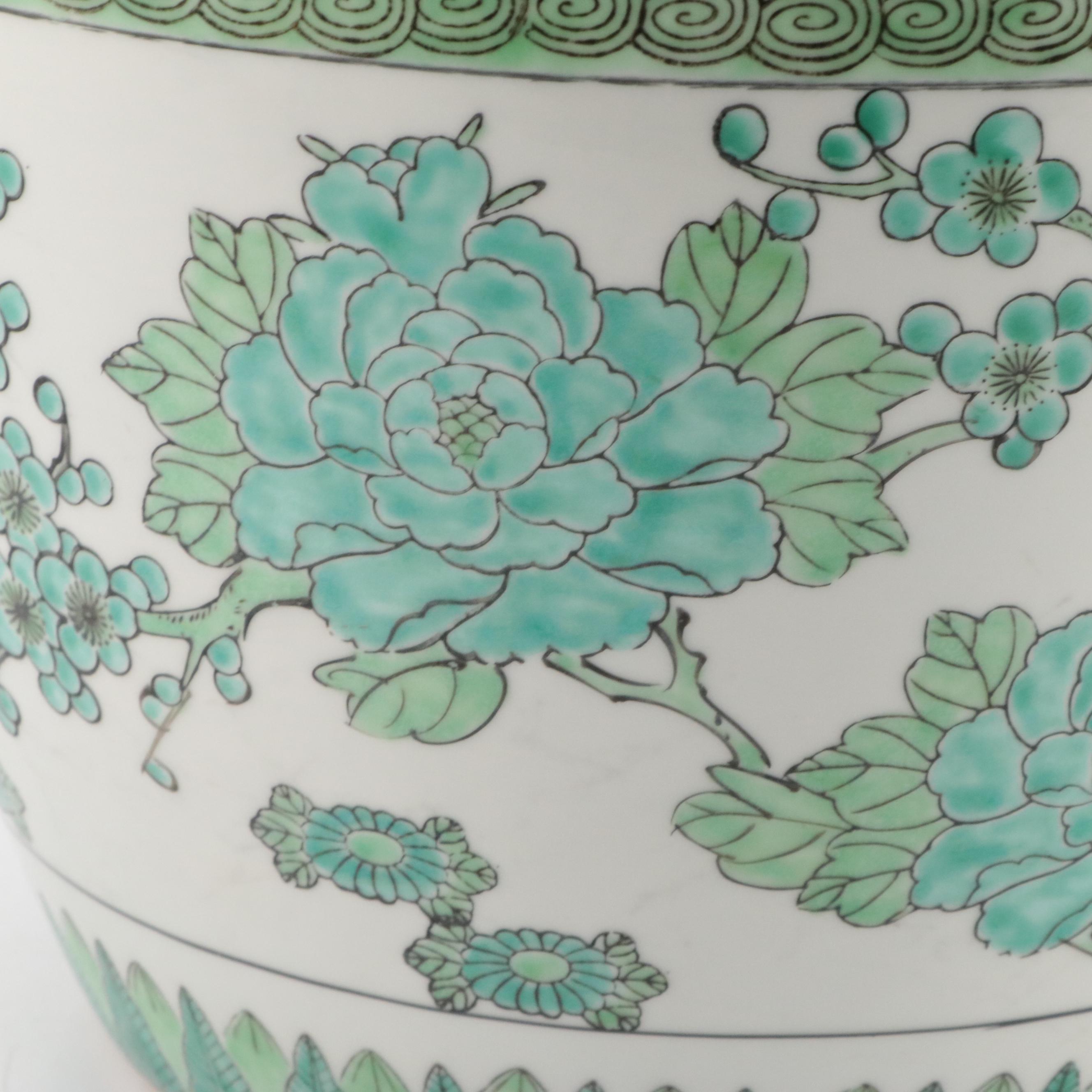 Gold Imari Chinese Hand-Painted Green Pheasants on Porcelain Fishbowl ...