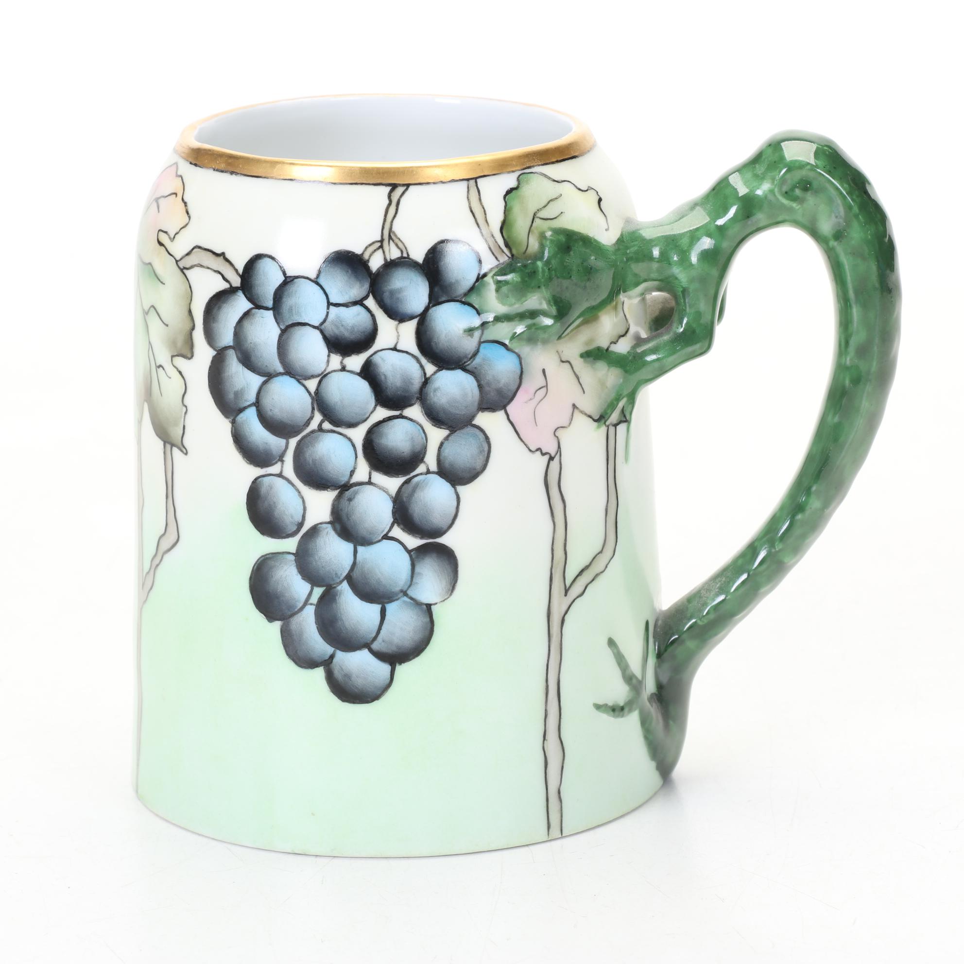 1913 Art Nouveau Dragon Handled Porcelain Tankard Featuring Hanging ...