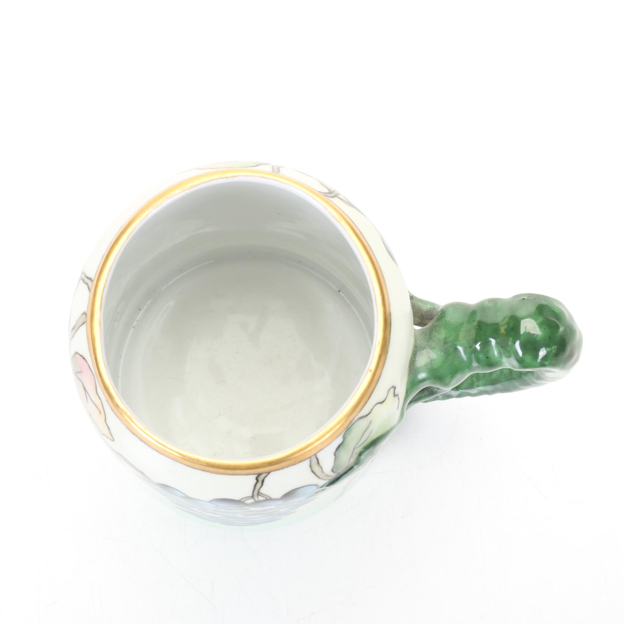 1913 Art Nouveau Dragon Handled Porcelain Tankard Featuring Hanging ...