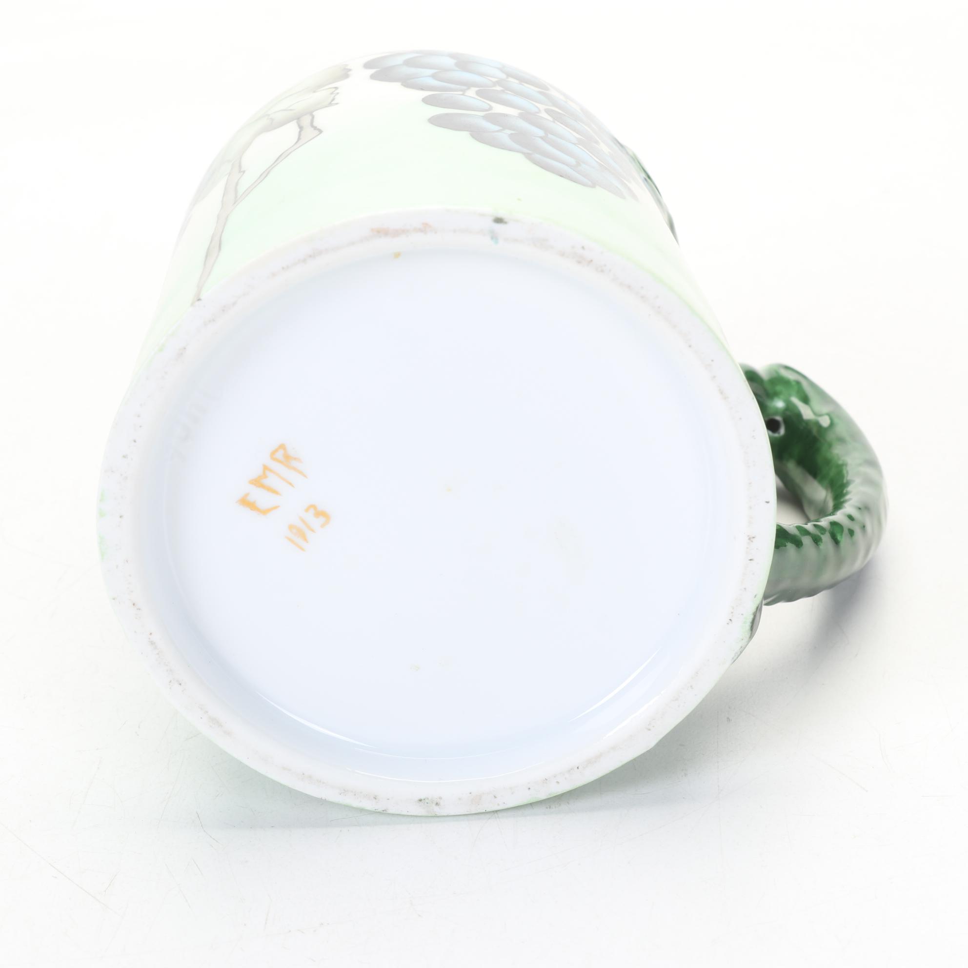 1913 Art Nouveau Dragon Handled Porcelain Tankard Featuring Hanging ...