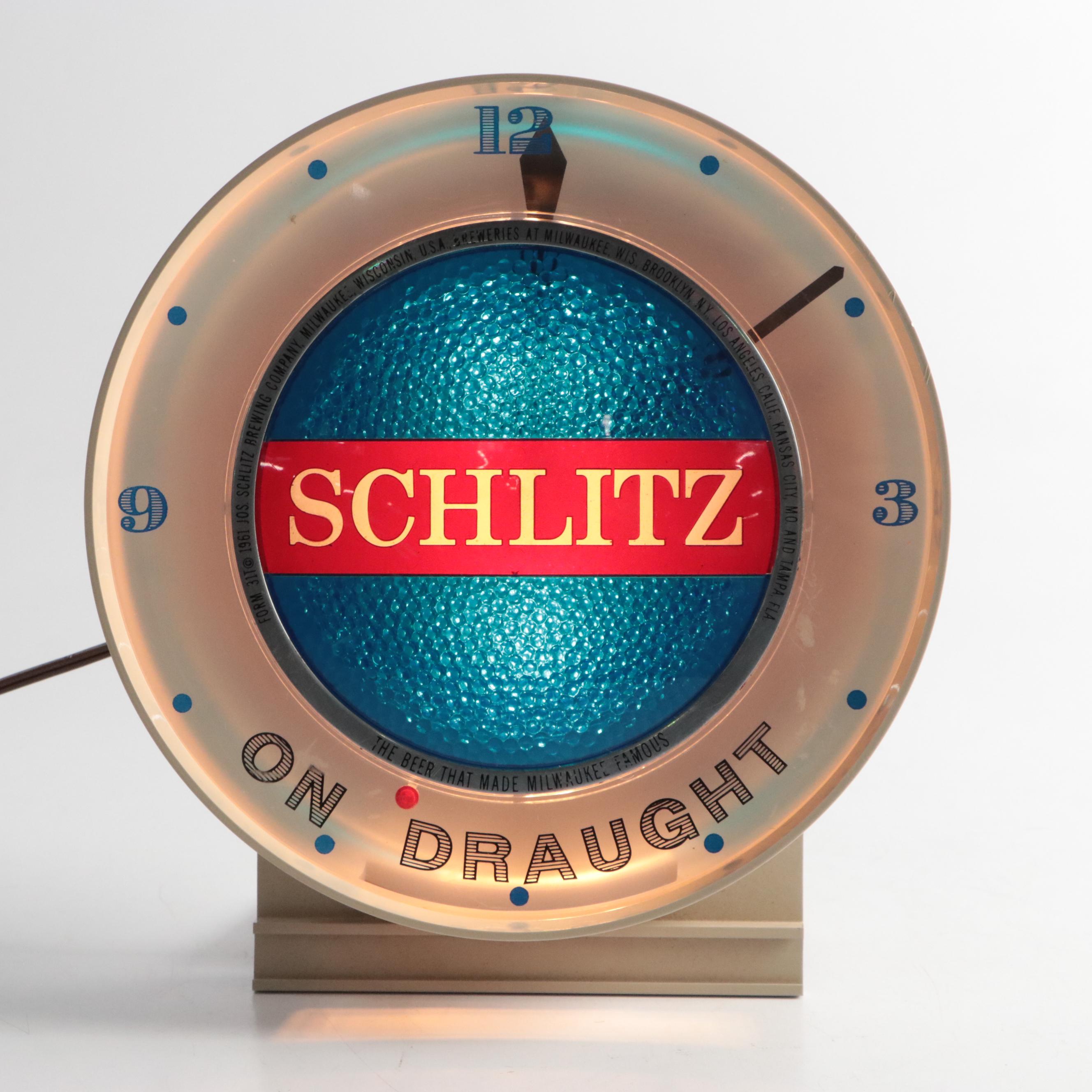 Schlitz on Draught Advertising Clock, Mid-20th Century | EBTH