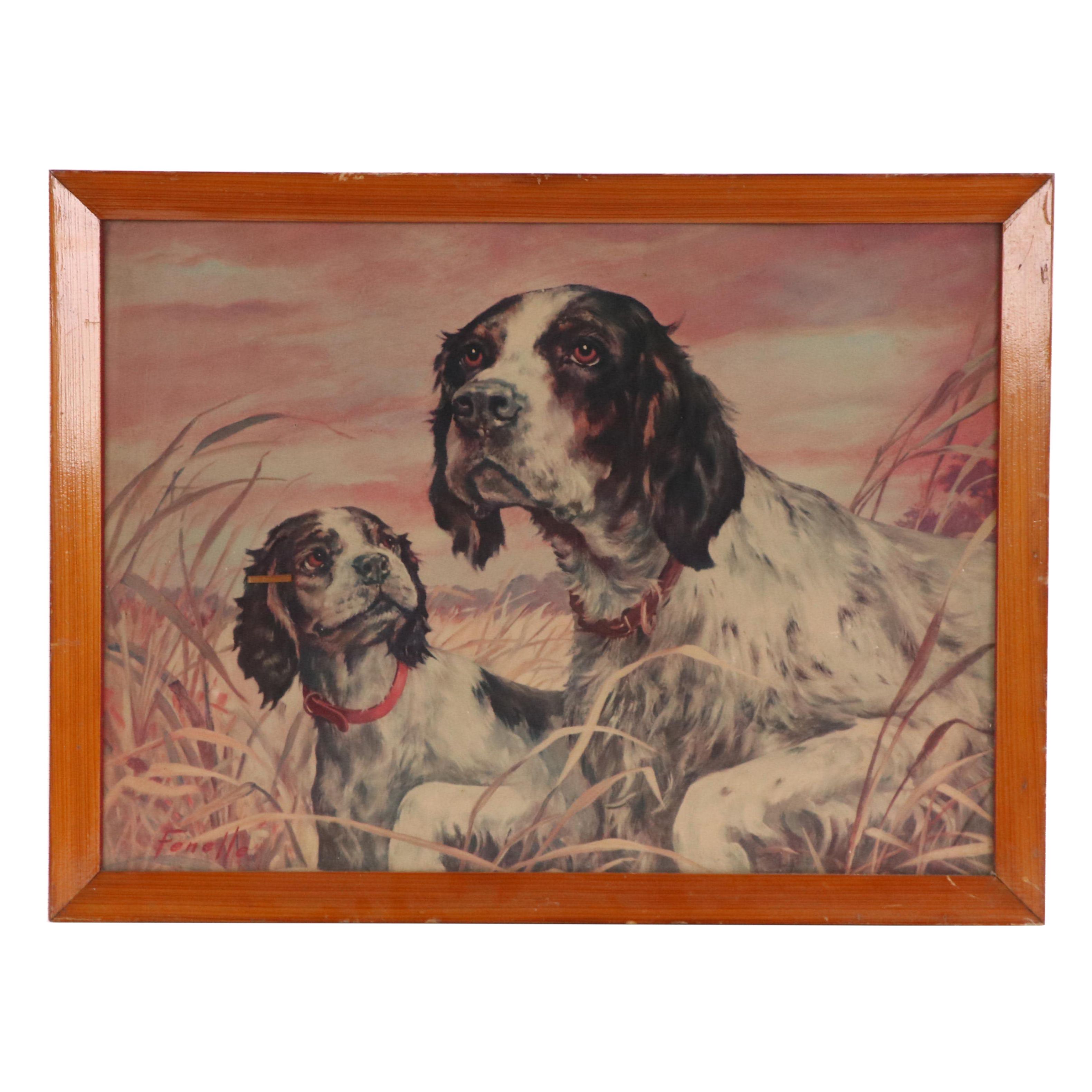 Offset Lithograph After Stanford Fenelle of a Dog and Puppy, Mid-20th ...