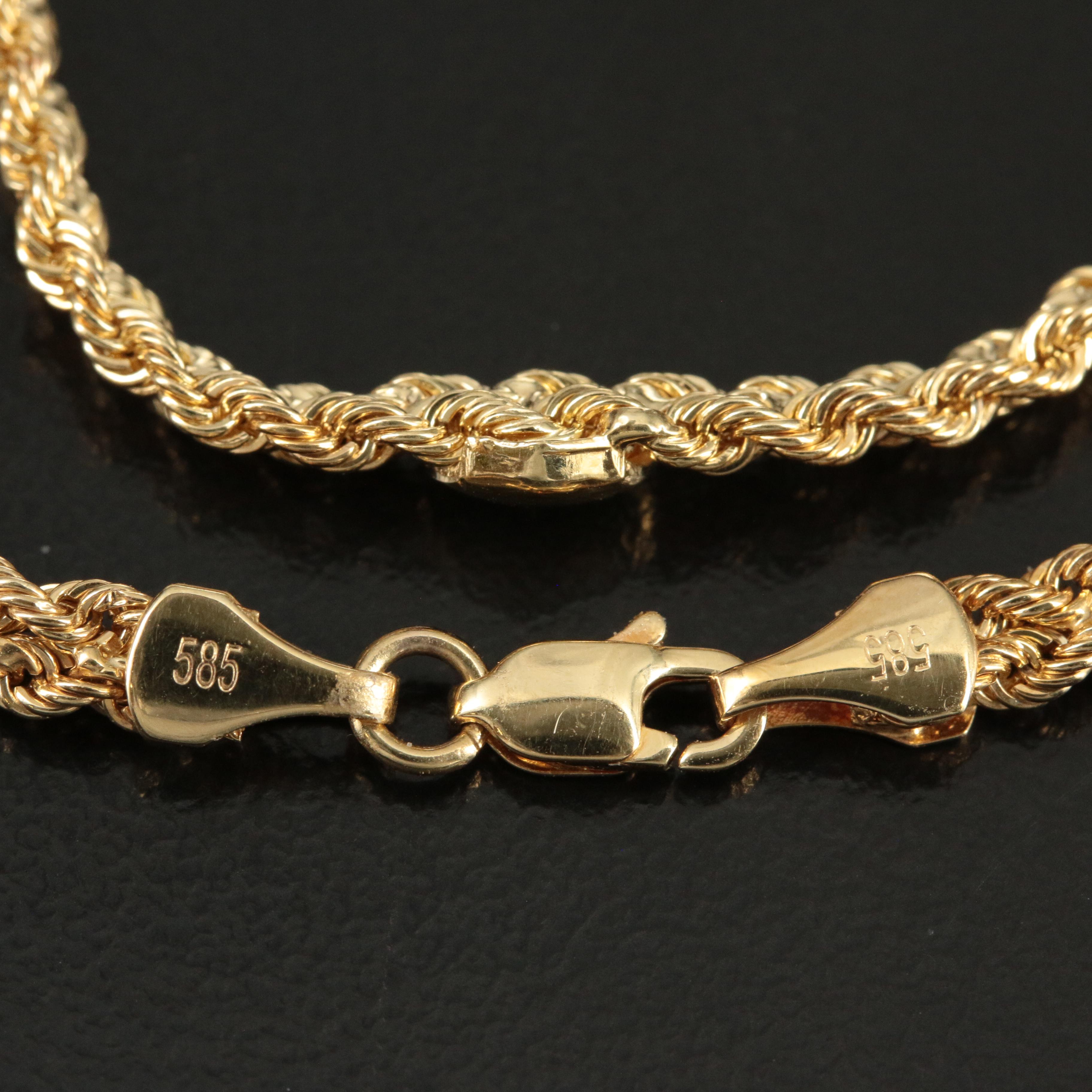 14K Double Rope Chain Bracelet with Heart Stations | EBTH