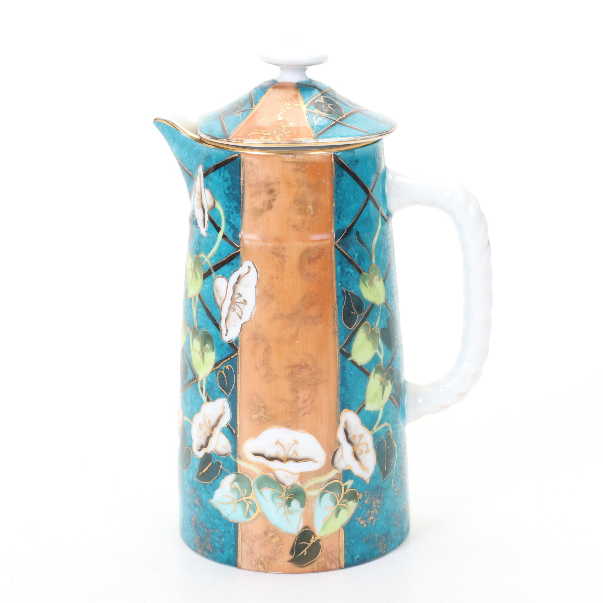 Hand-Decorated Gilded Morning Glory Ceramic Straining Pitcher | EBTH