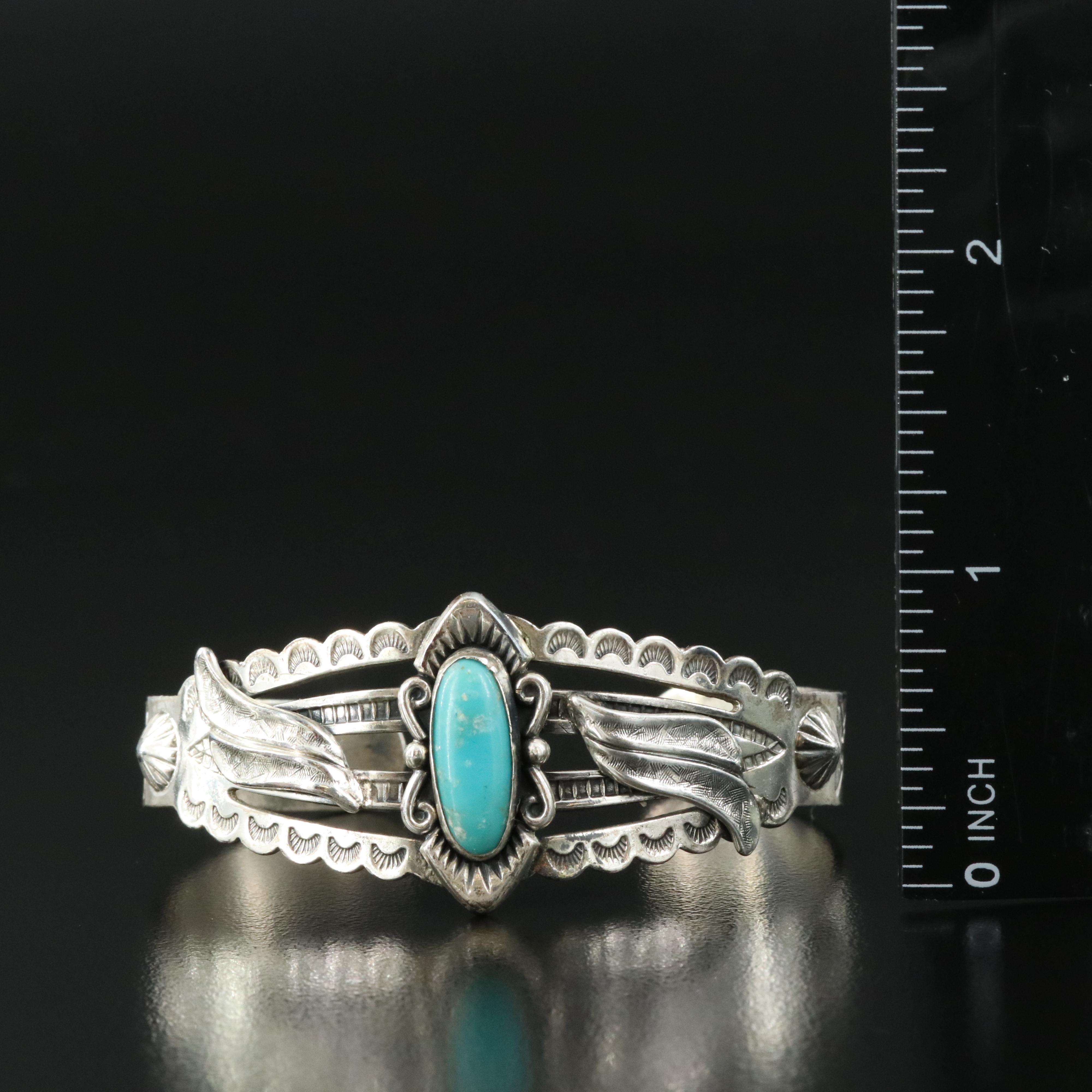 Bell Trading Post Sterling Turquoise Stampwork Cuff | EBTH