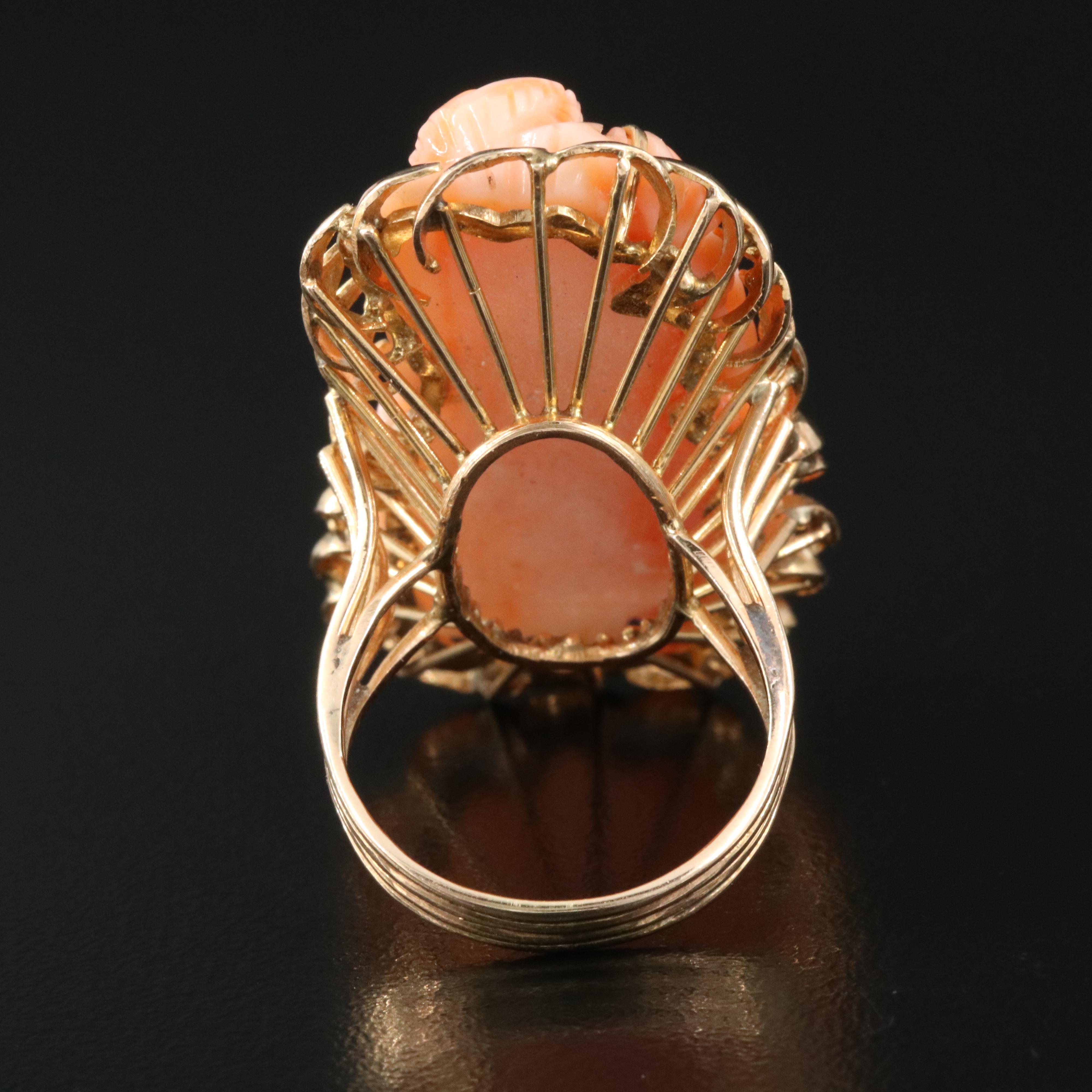 14K Floral Carved Coral Ring | EBTH