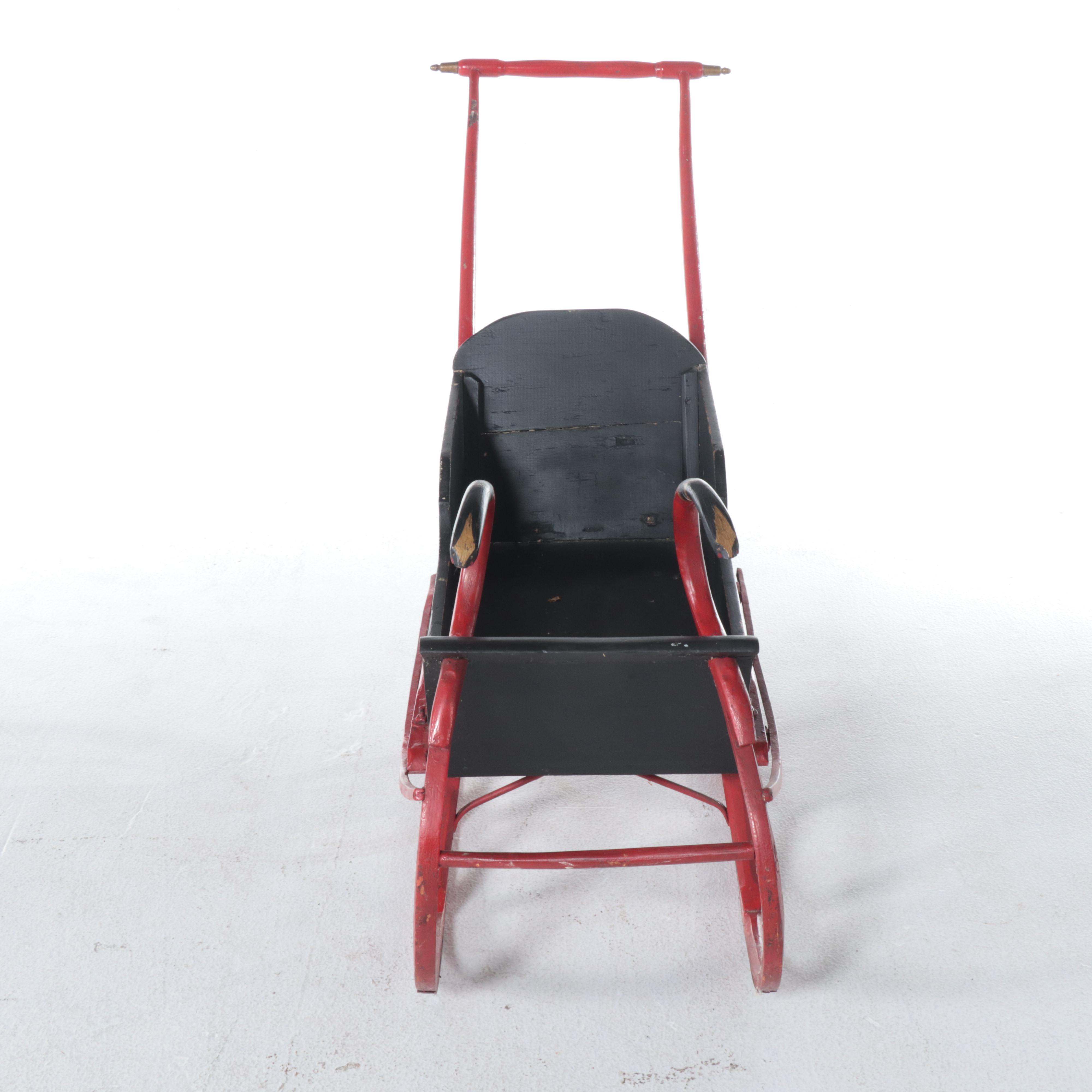 Late Victorian Red-Painted, Parcel-Gilt, & Ebonized Child's Push Sleigh ...