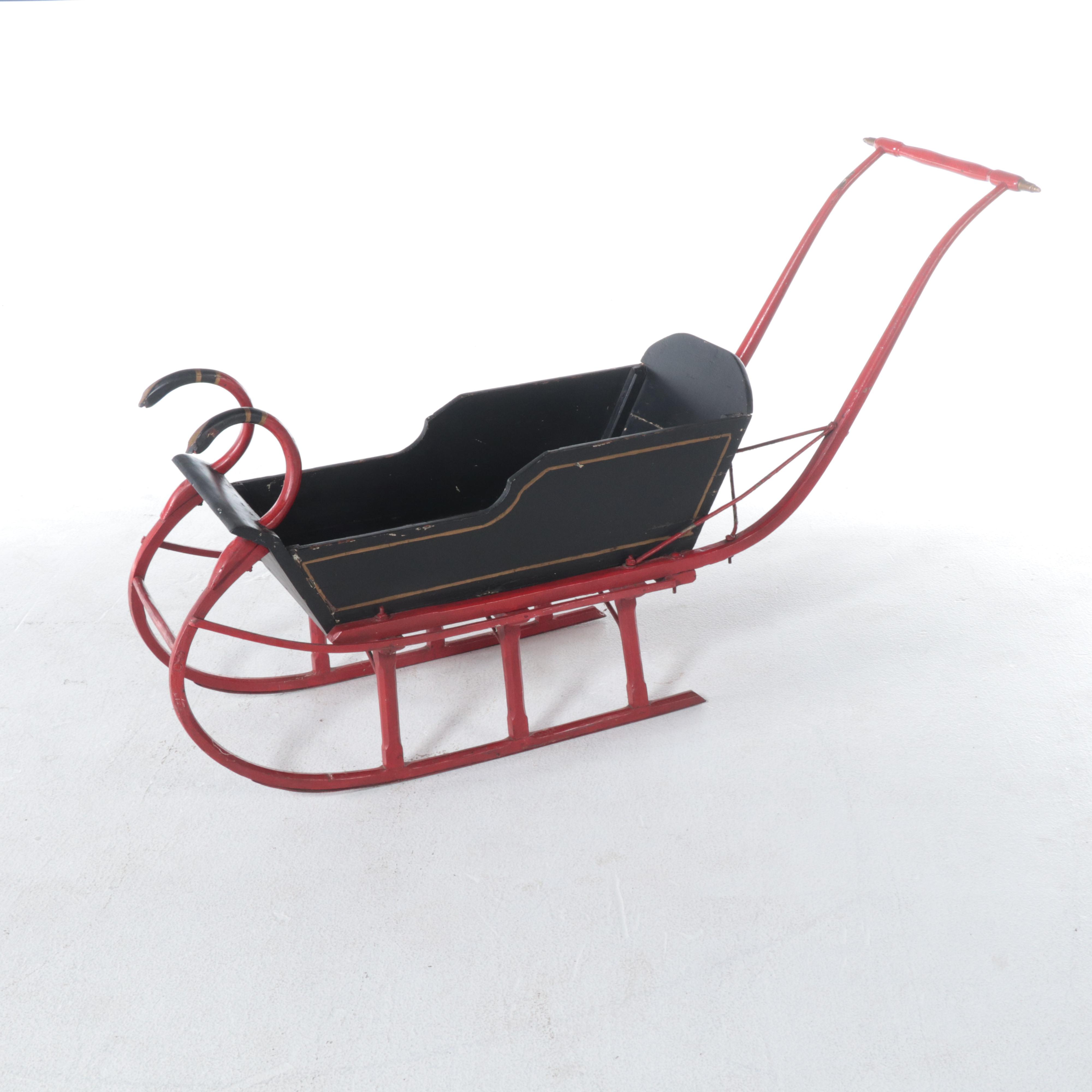 Late Victorian Red-Painted, Parcel-Gilt, & Ebonized Child's Push Sleigh ...