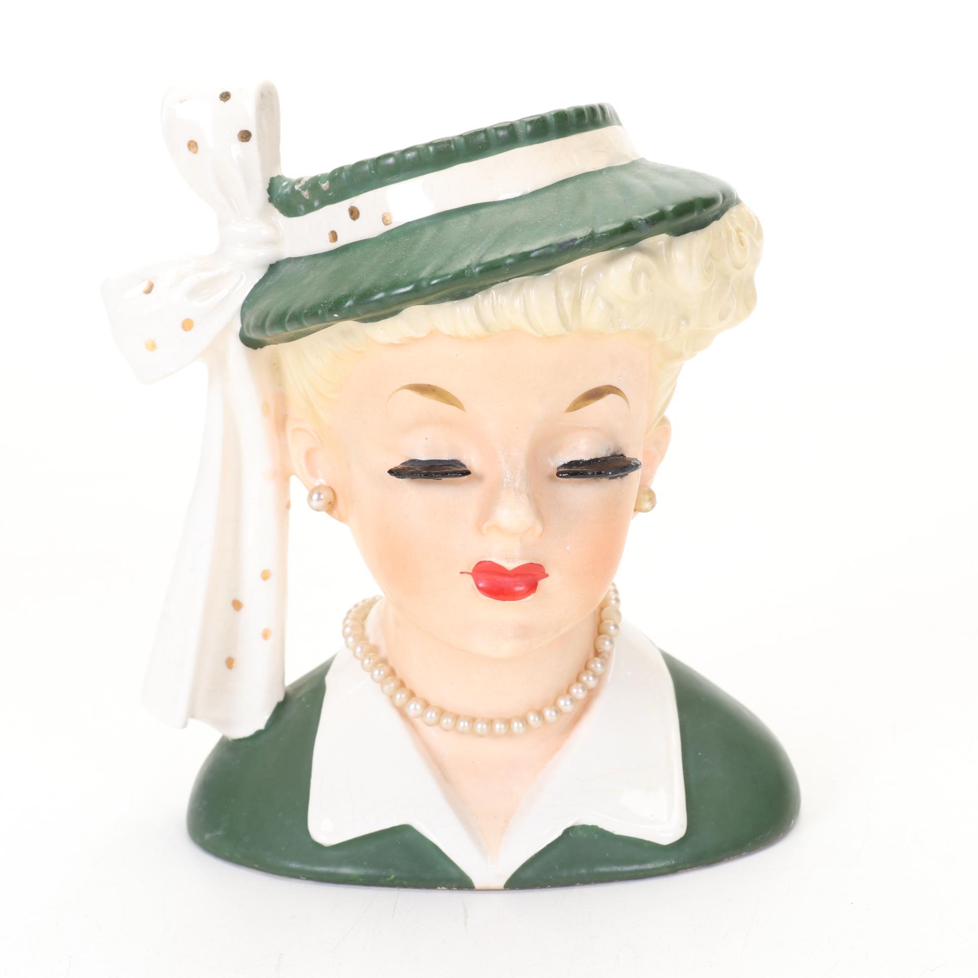 Napco Ceramic Lady Head Vases, 1950s | EBTH