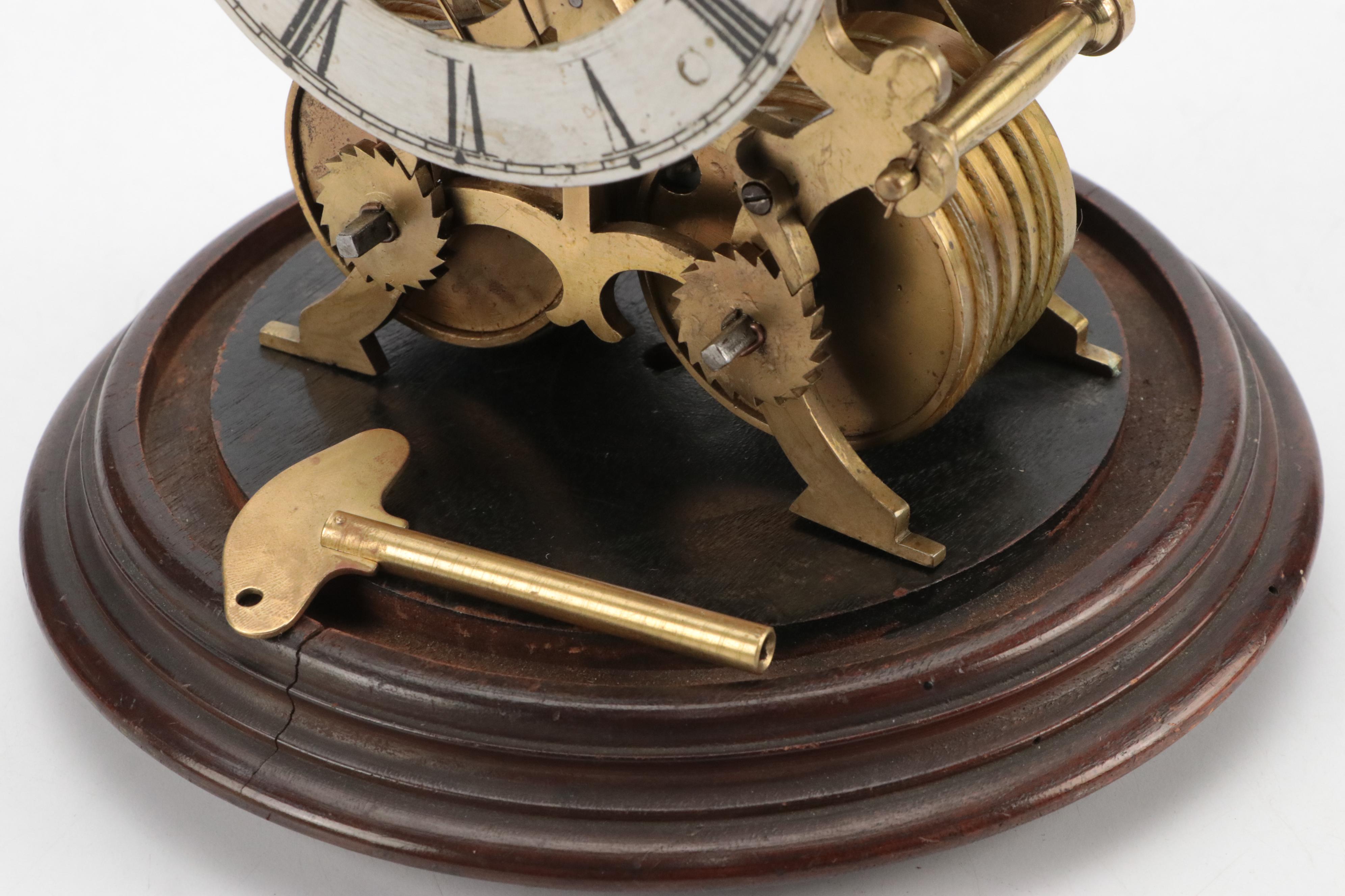 Victorian Brass Pendulum Driven 8-Day Skeleton Clock on Wood Cloche ...