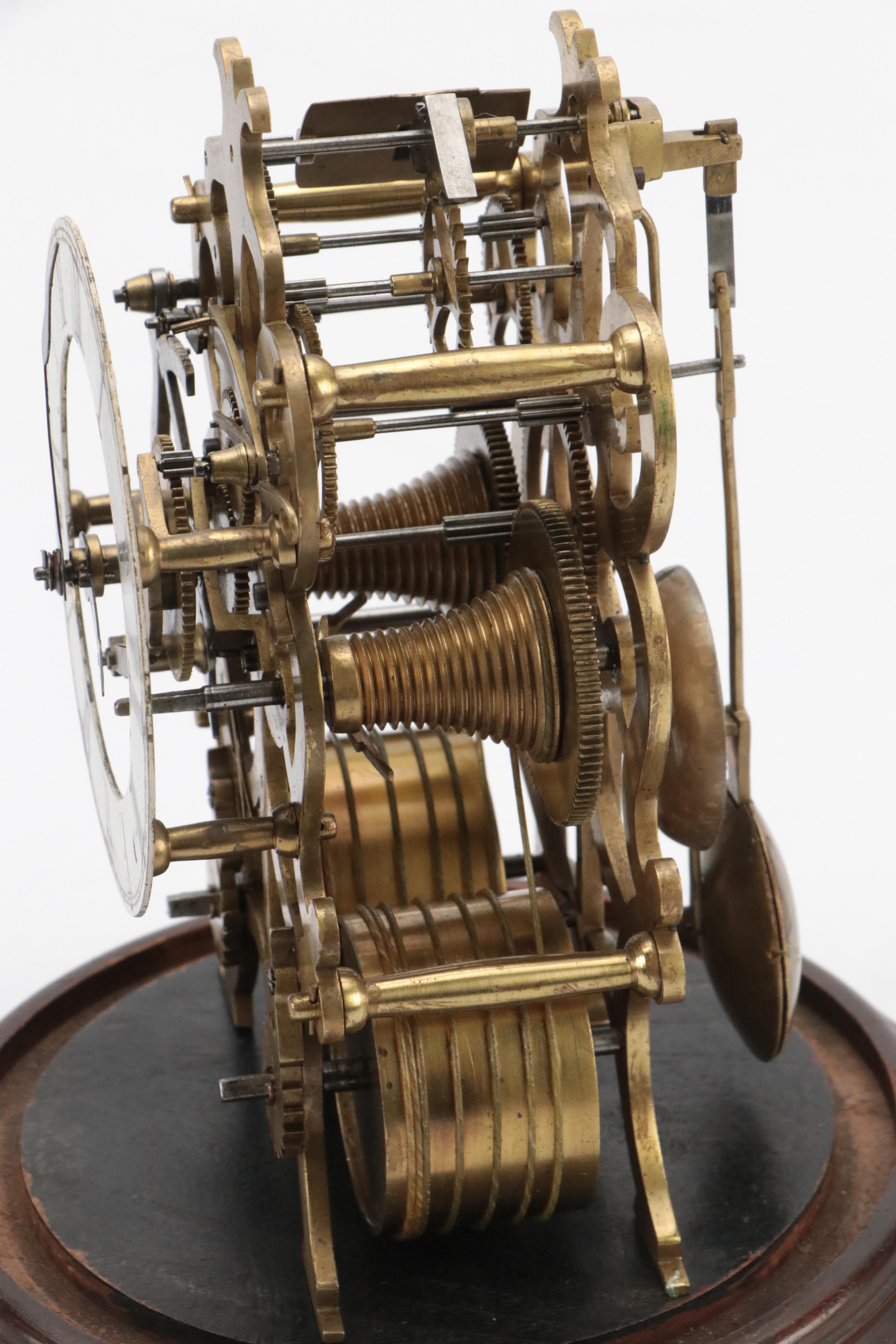 Victorian Brass Pendulum Driven 8-Day Skeleton Clock on Wood Cloche ...