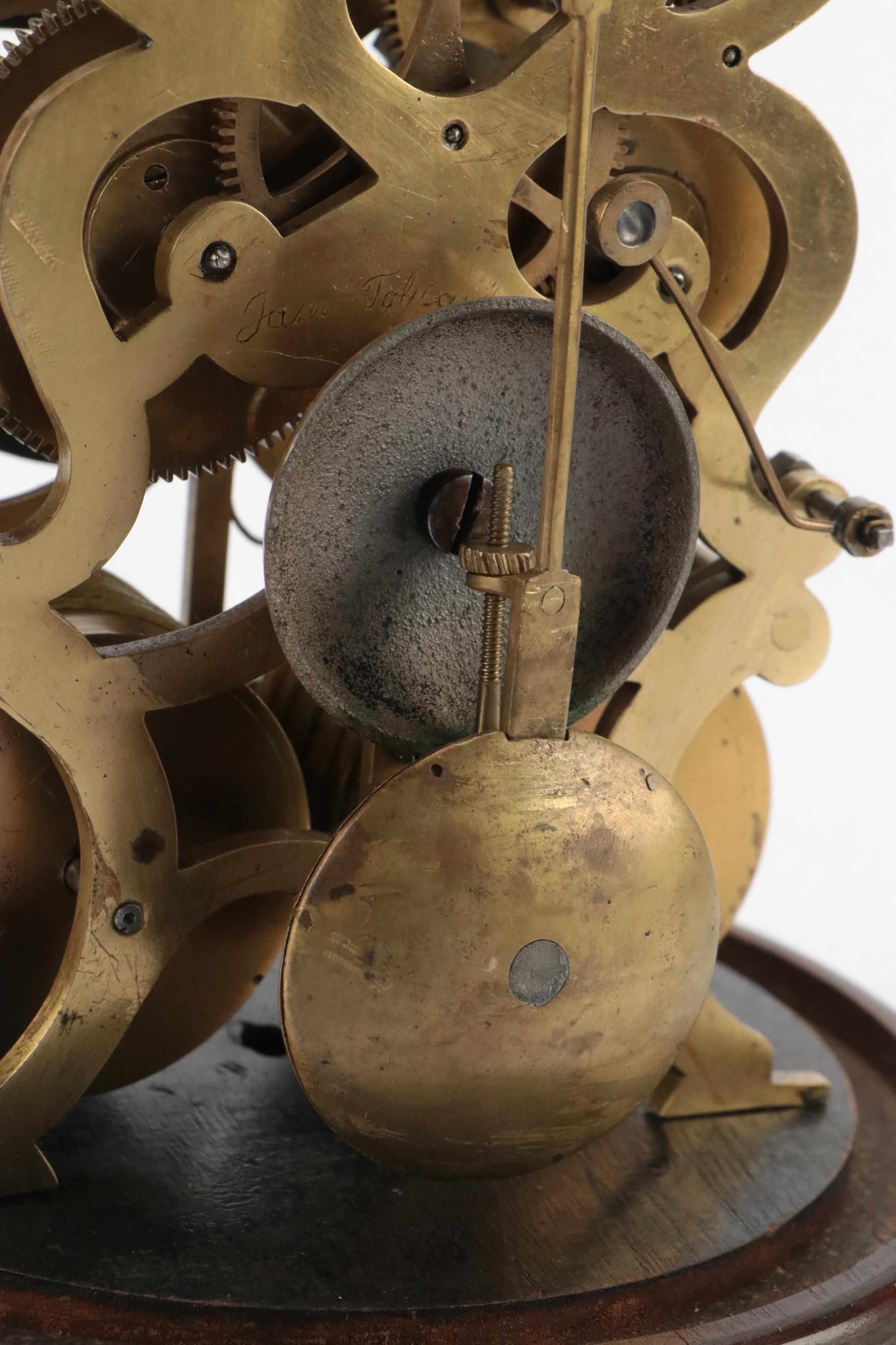 Victorian Brass Pendulum Driven 8-Day Skeleton Clock on Wood Cloche ...