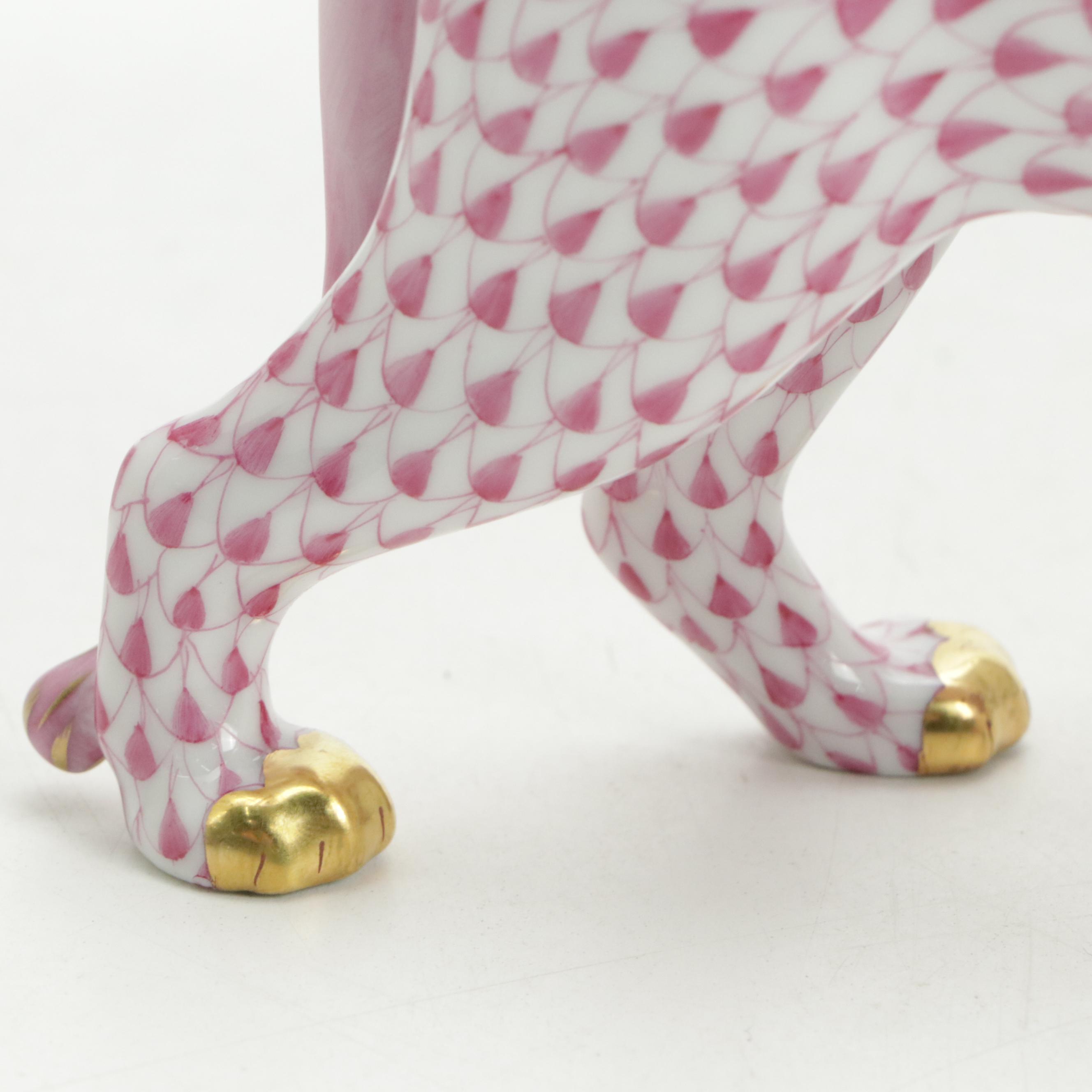 Herend Raspberry Fishnet "Lion Standing" Porcelain Figurine | EBTH