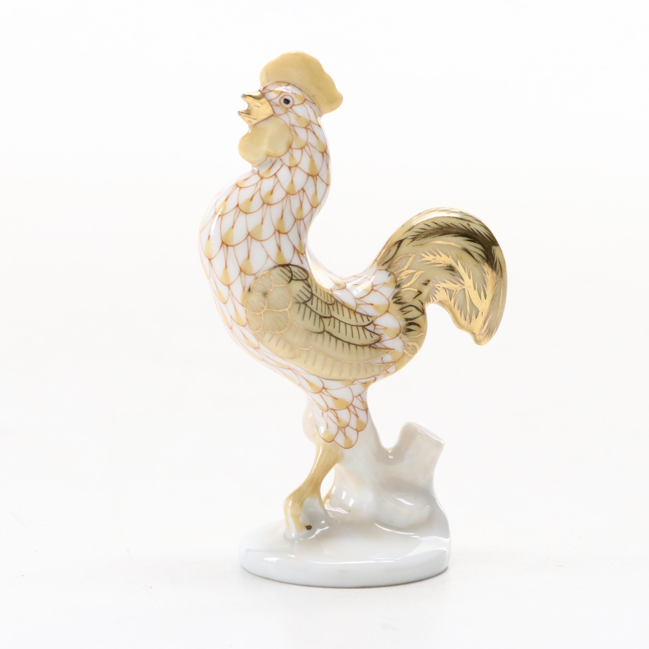 Herend Butterscotch Fishnet with Gold "Small Rooster" Porcelain ...