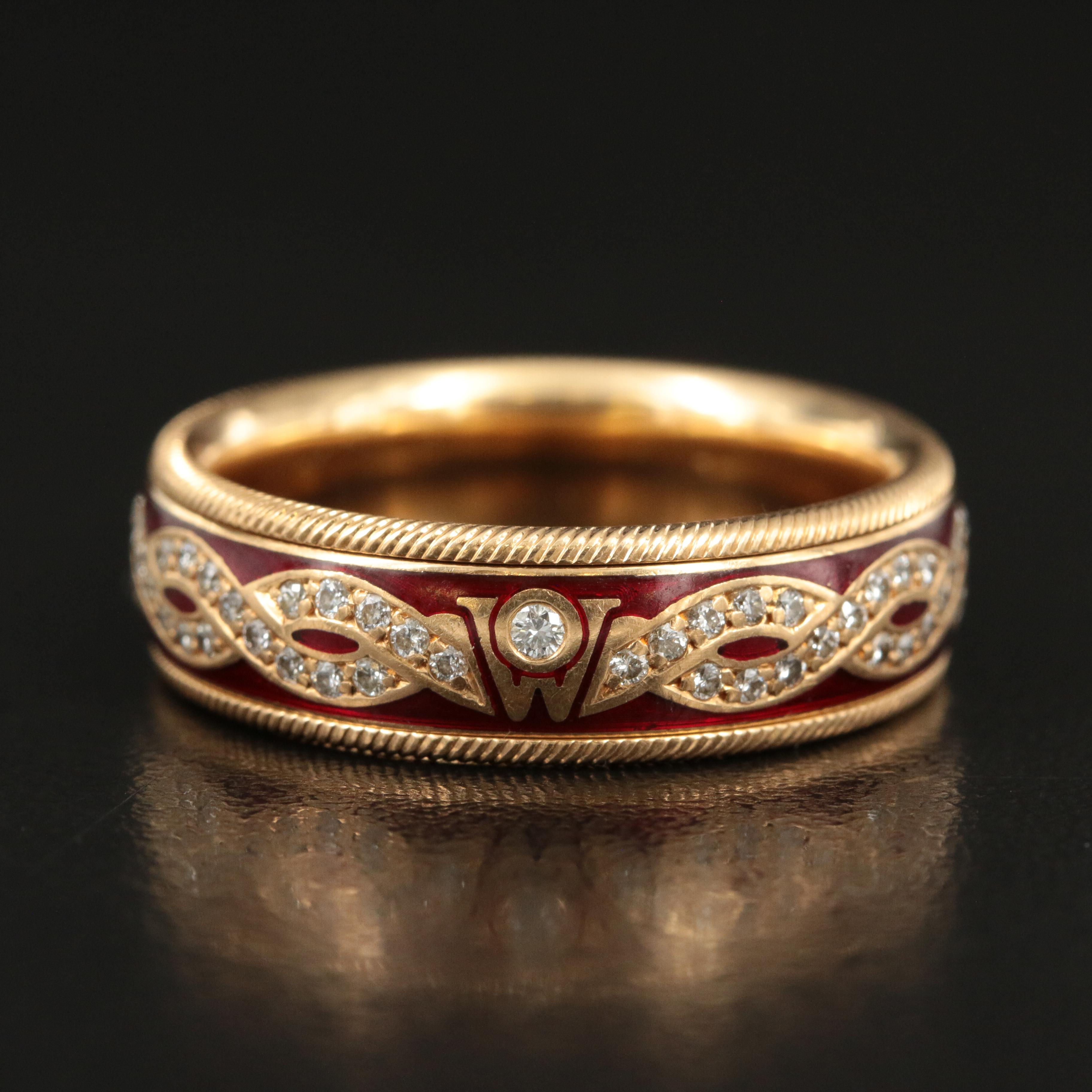 Wellendorff 18K 'Petunia' 0.68 CTW Diamond and Red Enamel Band | EBTH