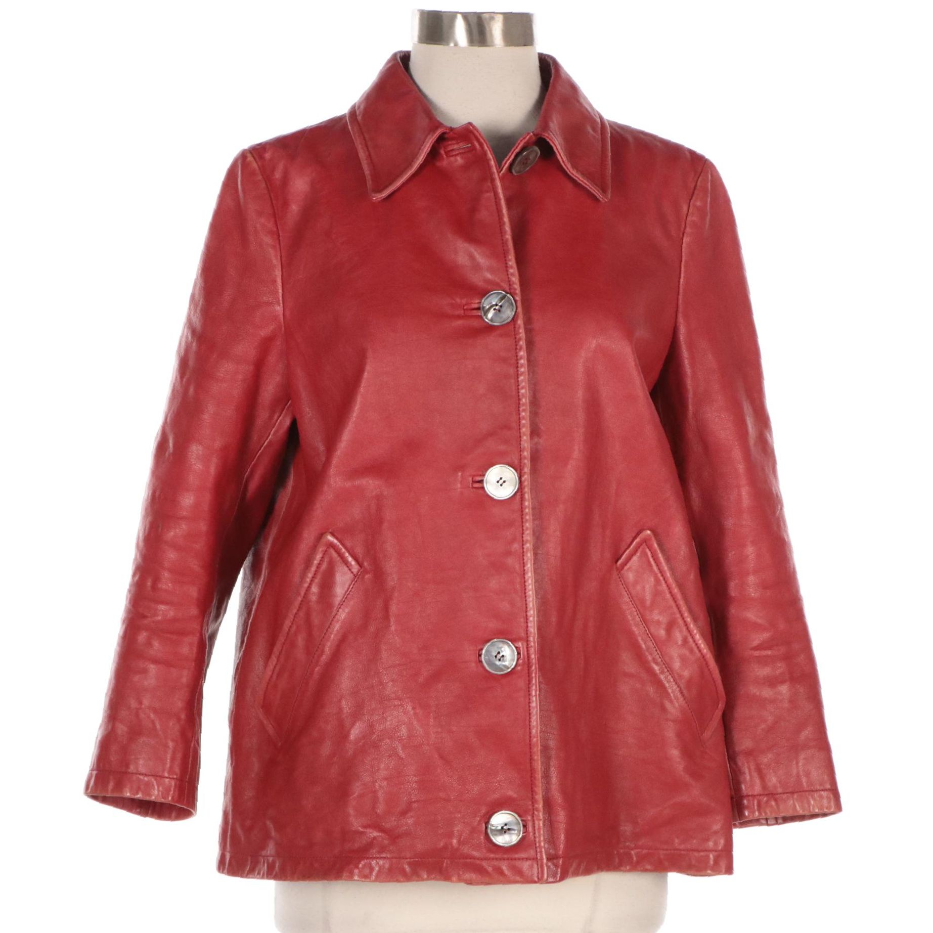 Prada Red Leather Jacket with Mother-of-Pearl Buttons | EBTH