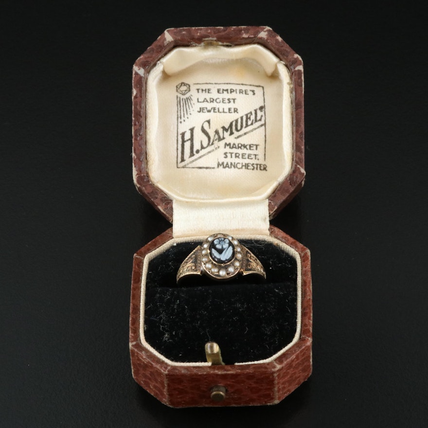 Antique Onyx and Seed Pearl Victorian Mourning 15K Gold Ring ... Antique Onyx and Seed Pearl Victorian Mourning 15K Gold Ring ...