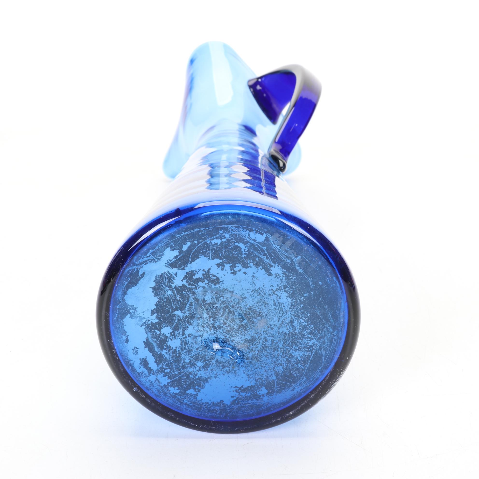 Blenko Triangle-Top Blue Pitcher, Kosta Boda "Atoll" Votive Holder and ...