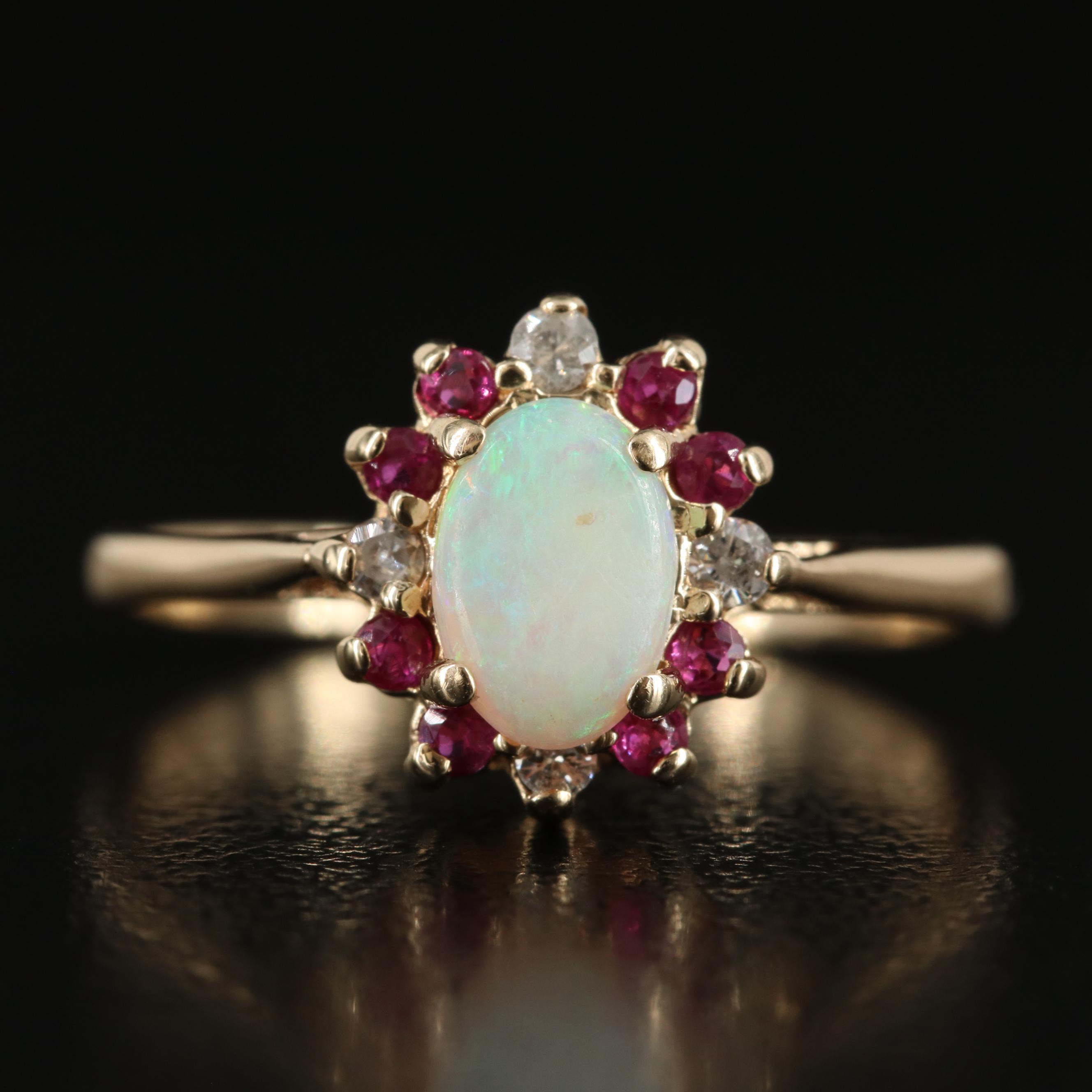 10K Opal Ring with Ruby and Diamonds | EBTH