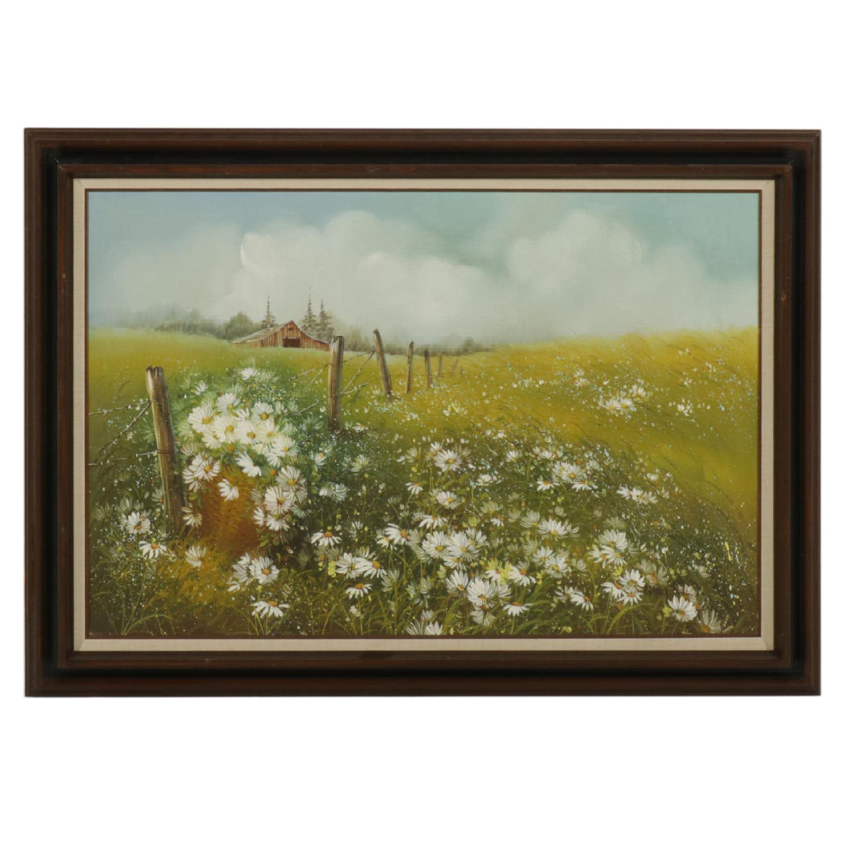 Nancy Lee Oil Painting of Rural Landscape with Daisies, 1970s | EBTH