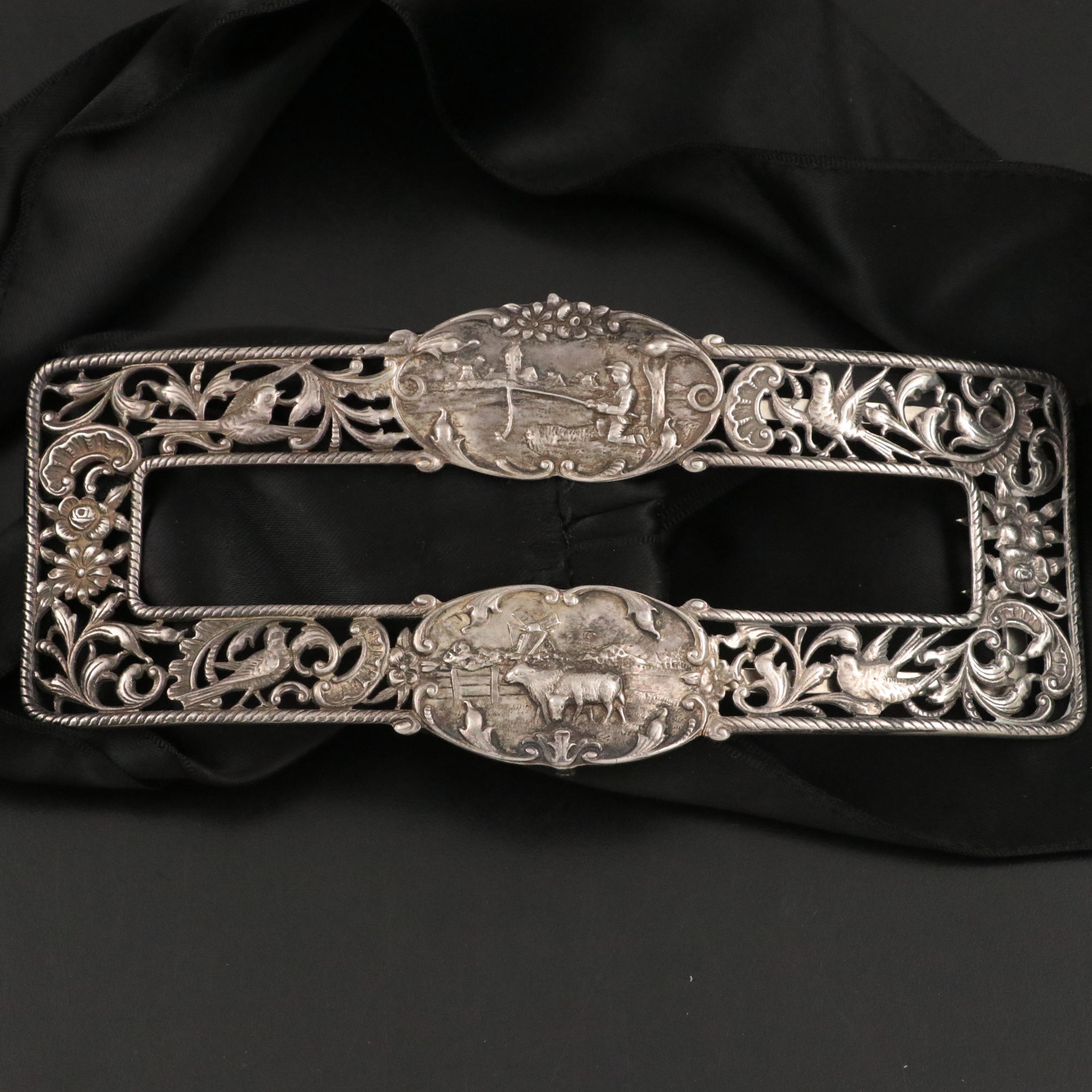Dutch Filigree 833 Silver Oversized Belt Buckle with Sash, Early 20th ...