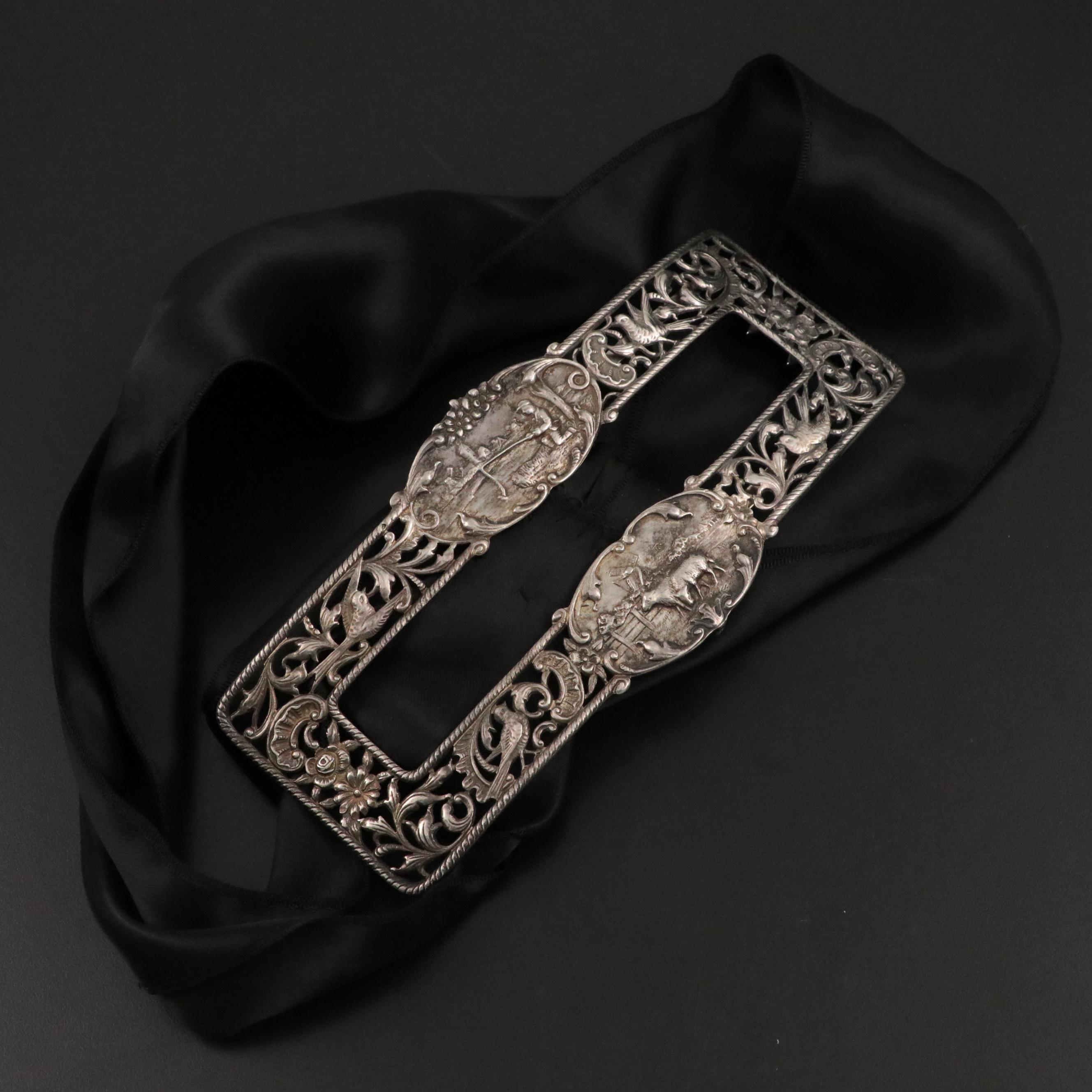 Dutch Filigree 833 Silver Oversized Belt Buckle with Sash, Early 20th ...