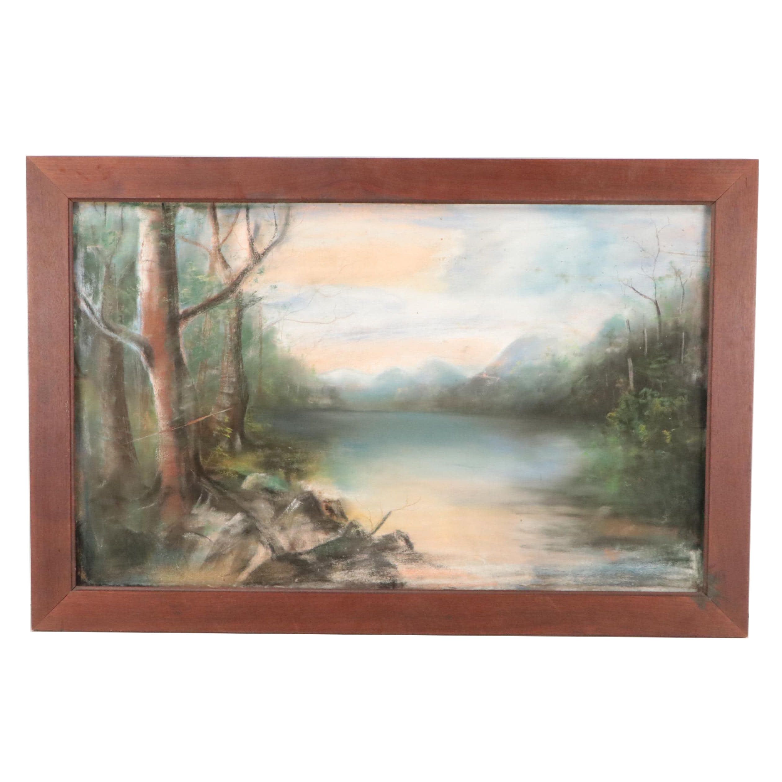 Alpine Lake Landscape Chalk Pastel Drawing | EBTH