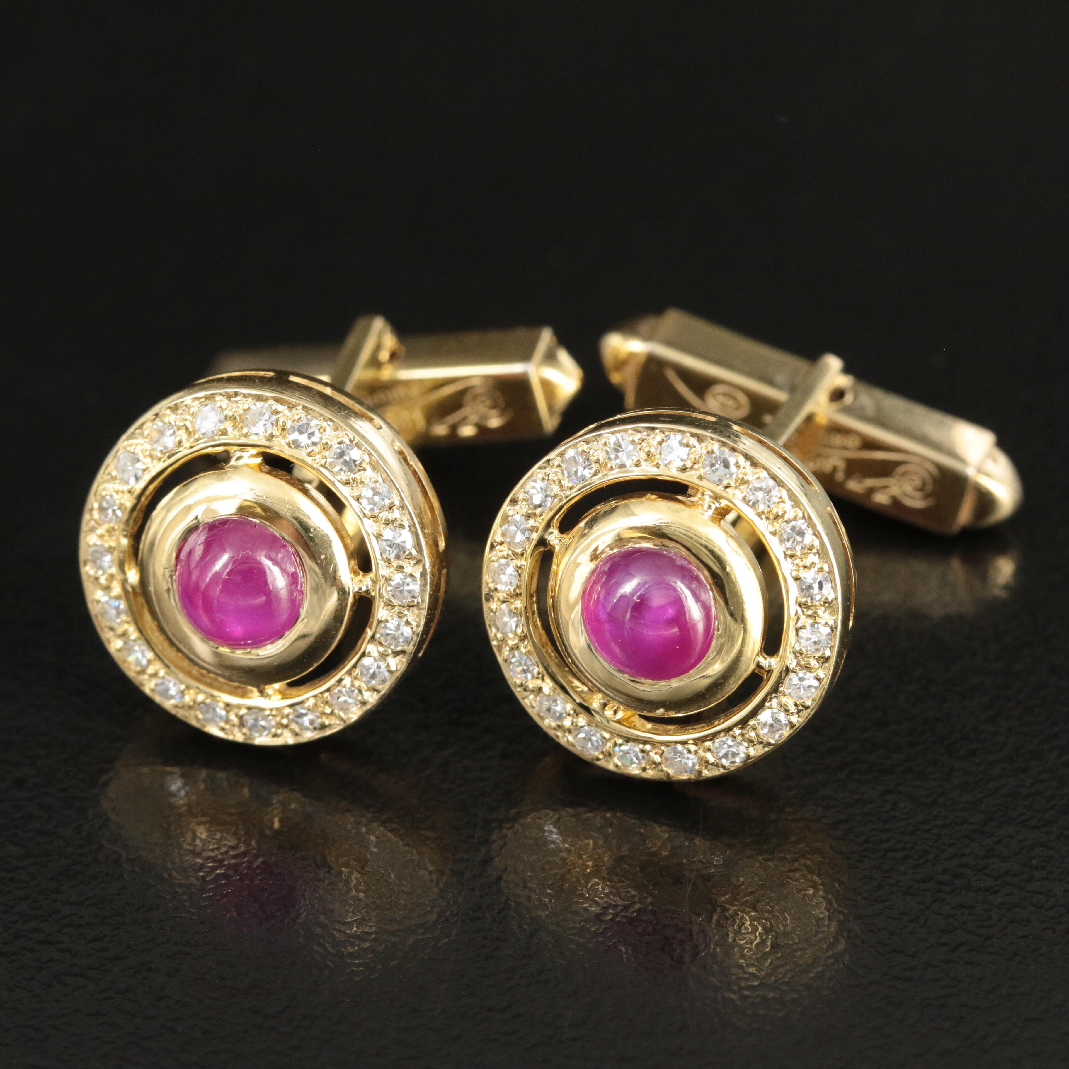 Lucien Piccard 14K Star Ruby and Diamond Cufflinks | EBTH