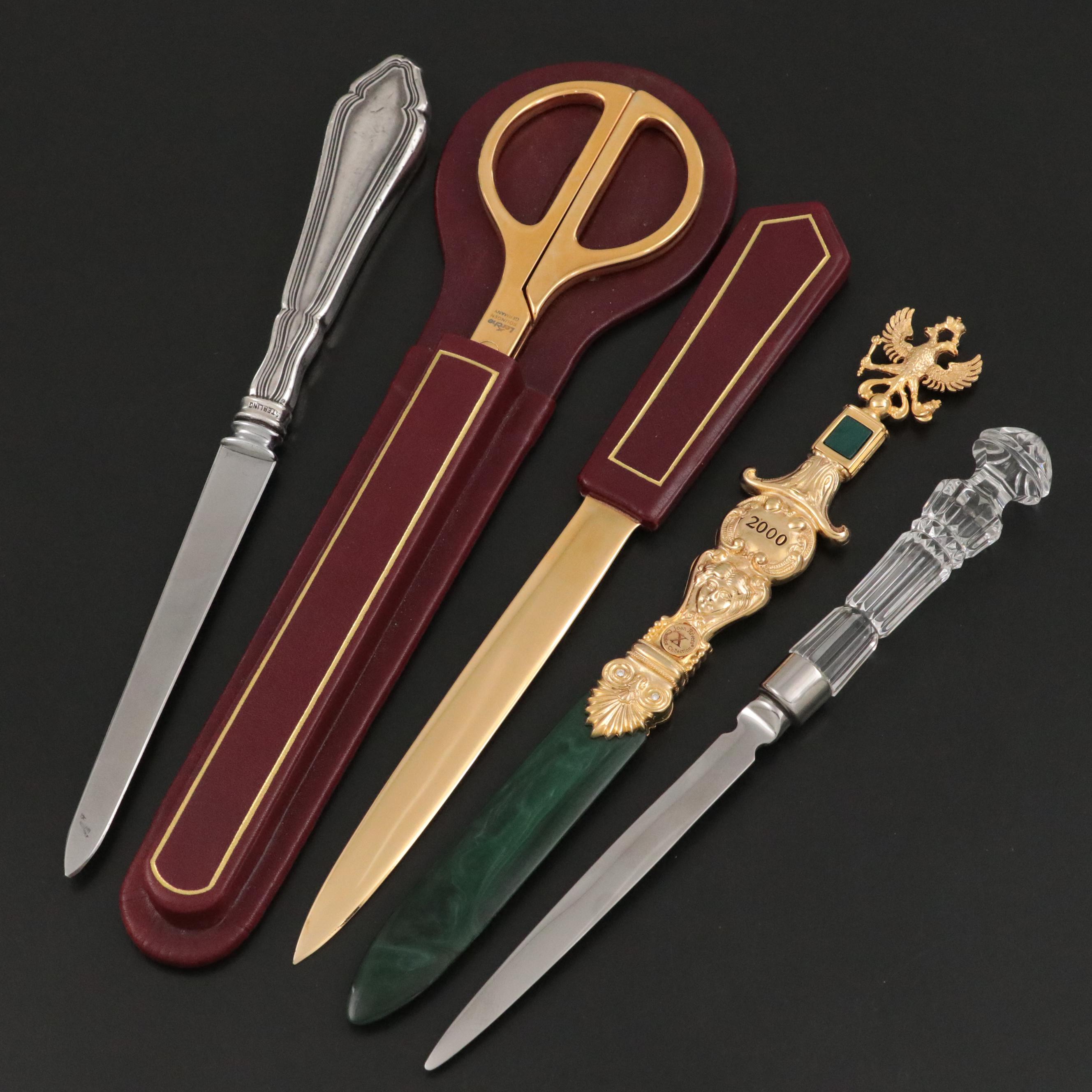 Lerche Brass and Leather Scissor and Letter Opener Set with Other ...