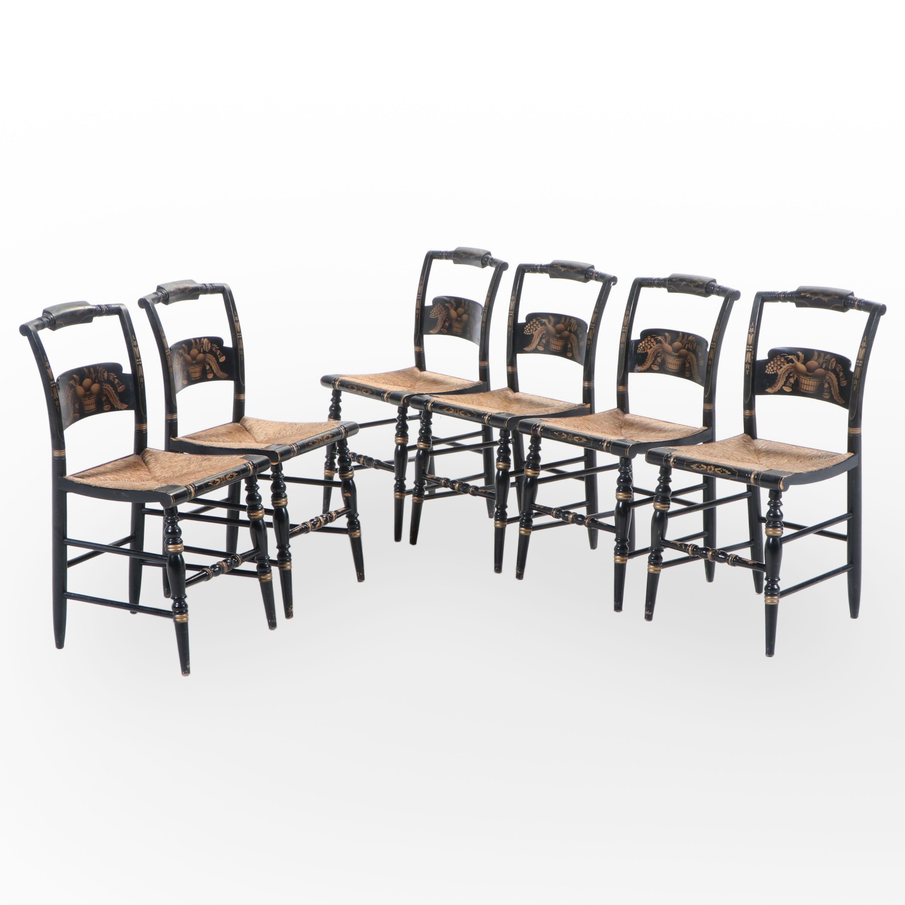 Six L. Hitchcock Federal Style Ebonized and Gilt-Stenciled "Fancy" Side ...