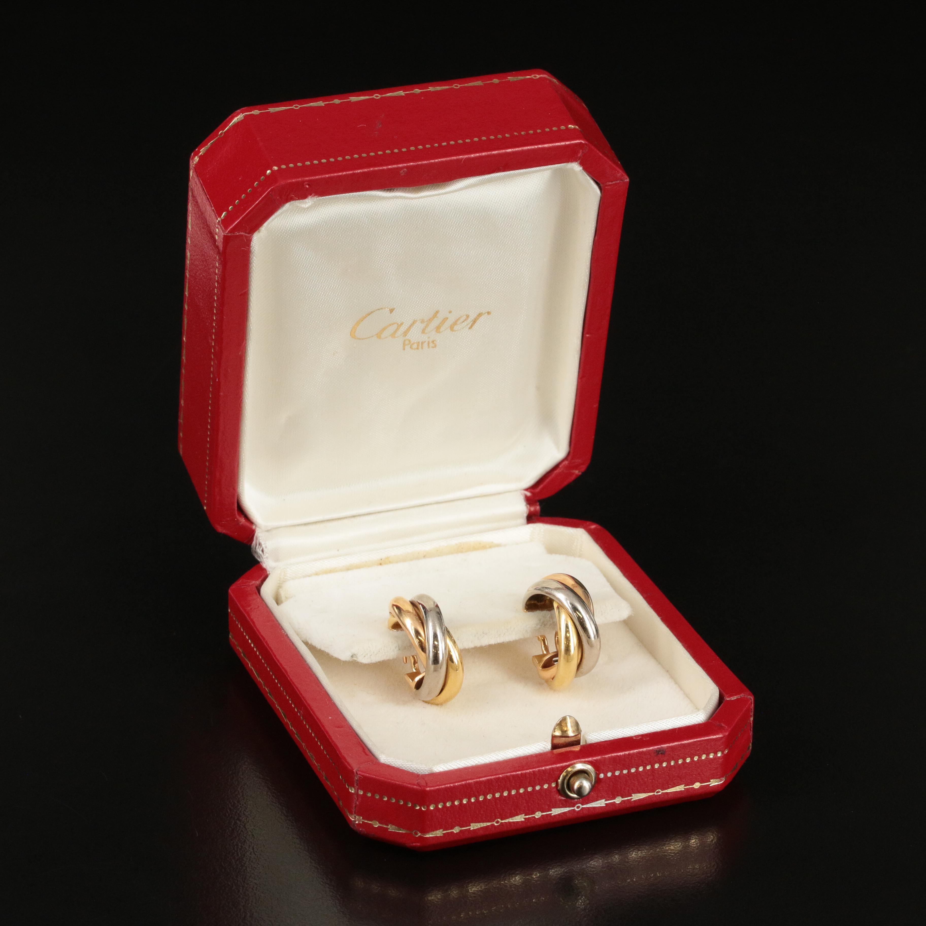 Cartier 18K 'Trinity' Tri-Color Hoop Earrings | EBTH