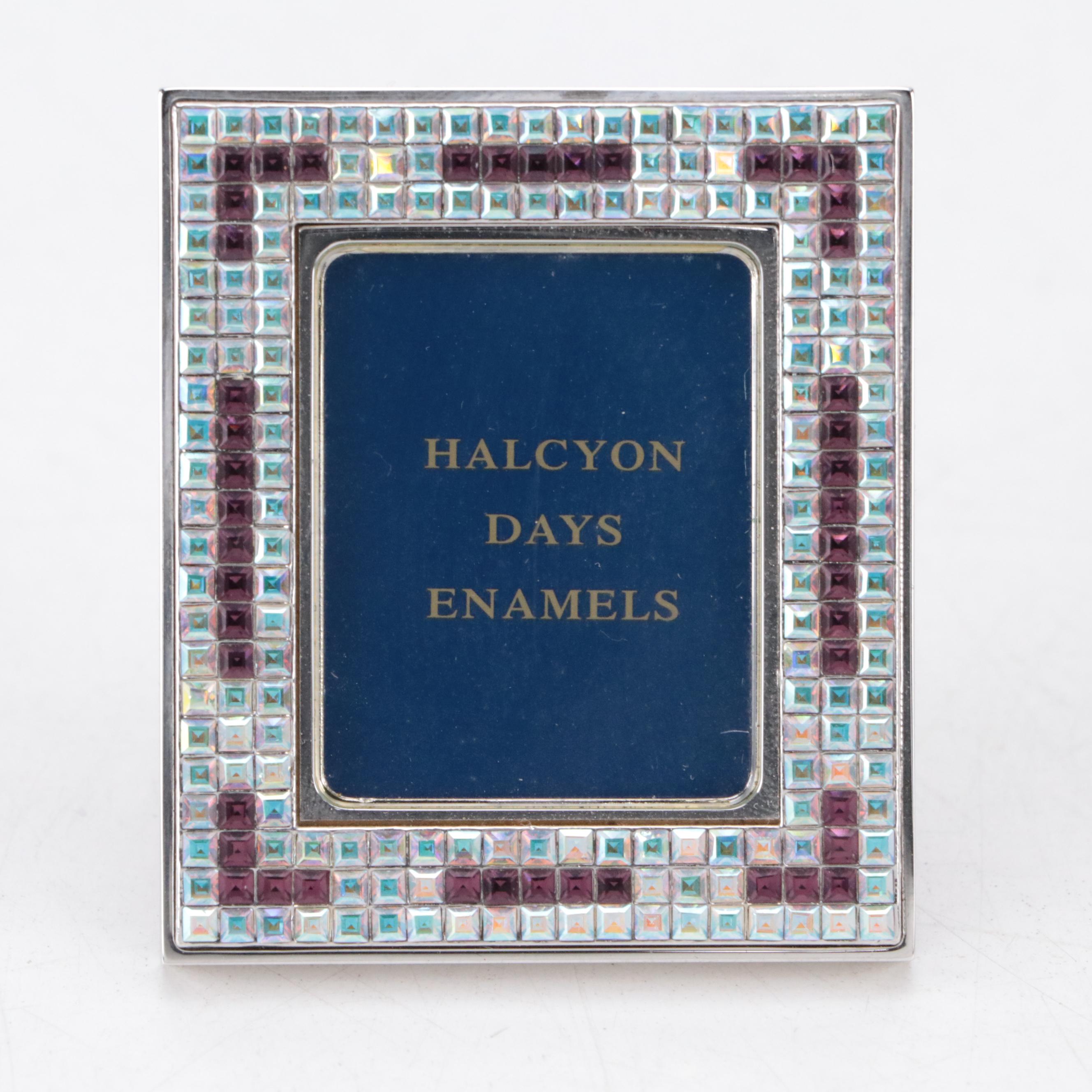 Halcyon Days Rhinestone and Metal Frame and Clock Set with Enameled ...