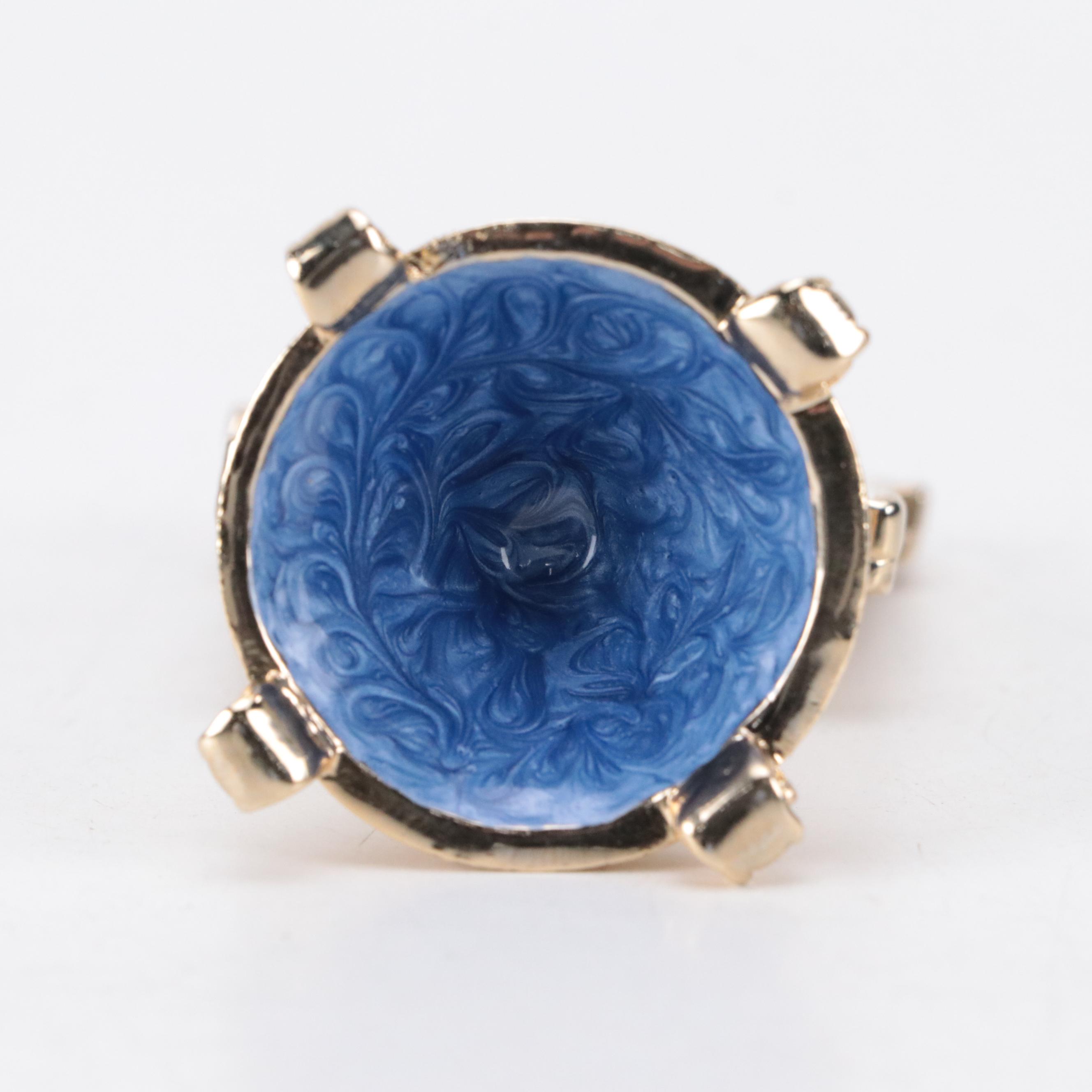 Halcyon Days Rhinestone and Metal Frame and Clock Set with Enameled ...