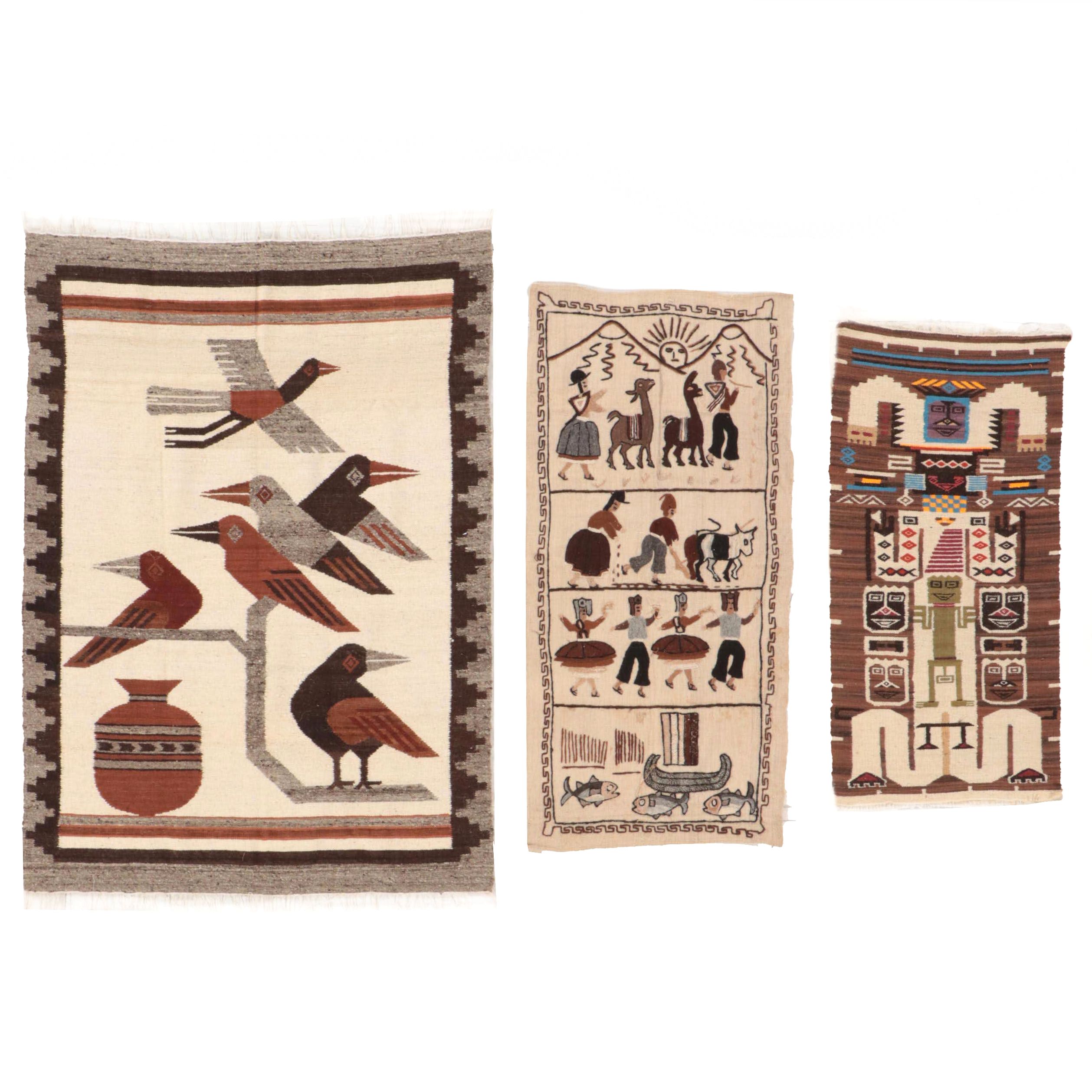 Handwoven Bolivian Panel, Navajo Birds on Branch, Peruvian Alpaca Wool ...