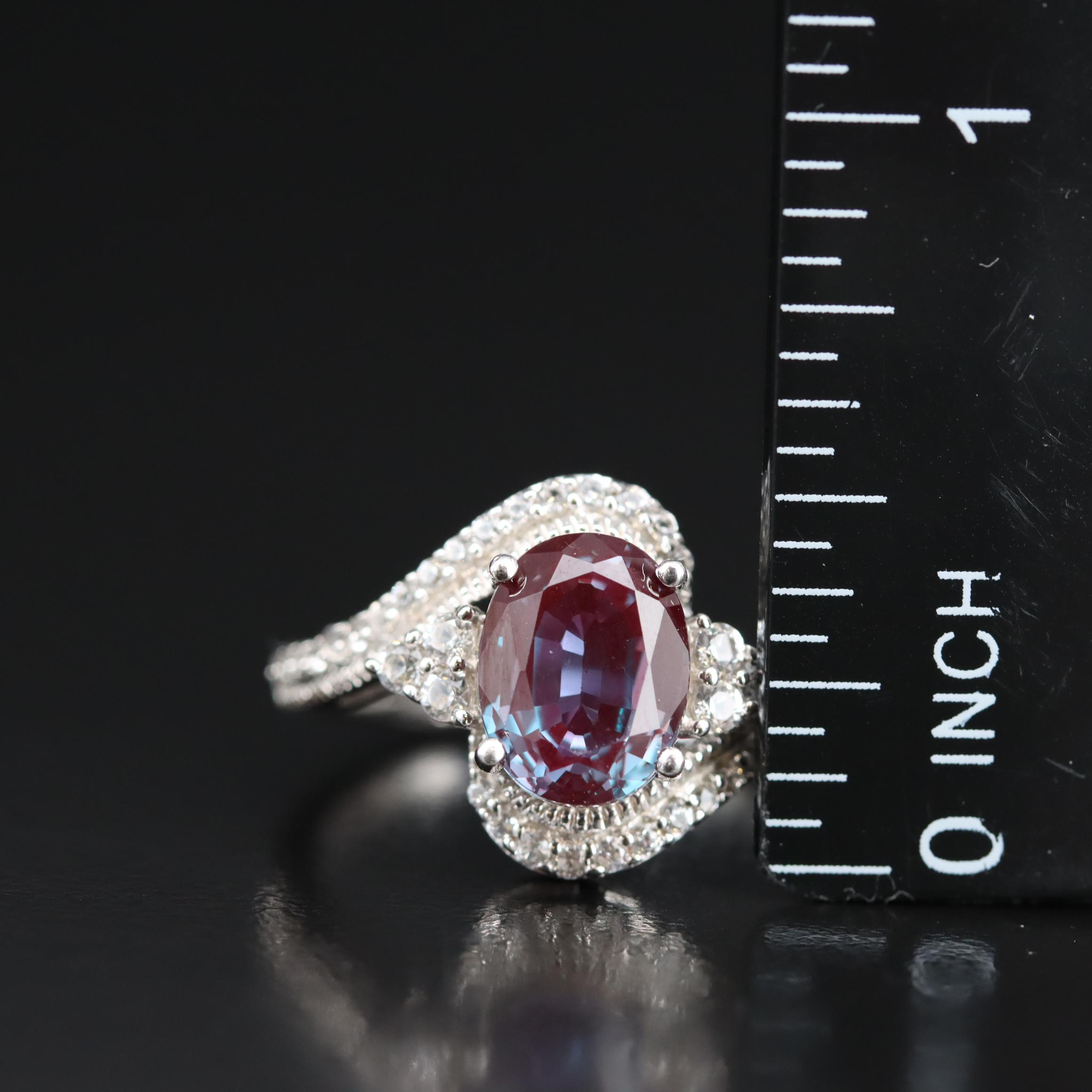 Sterling Color Change Sapphire and White Sapphire Ring | EBTH