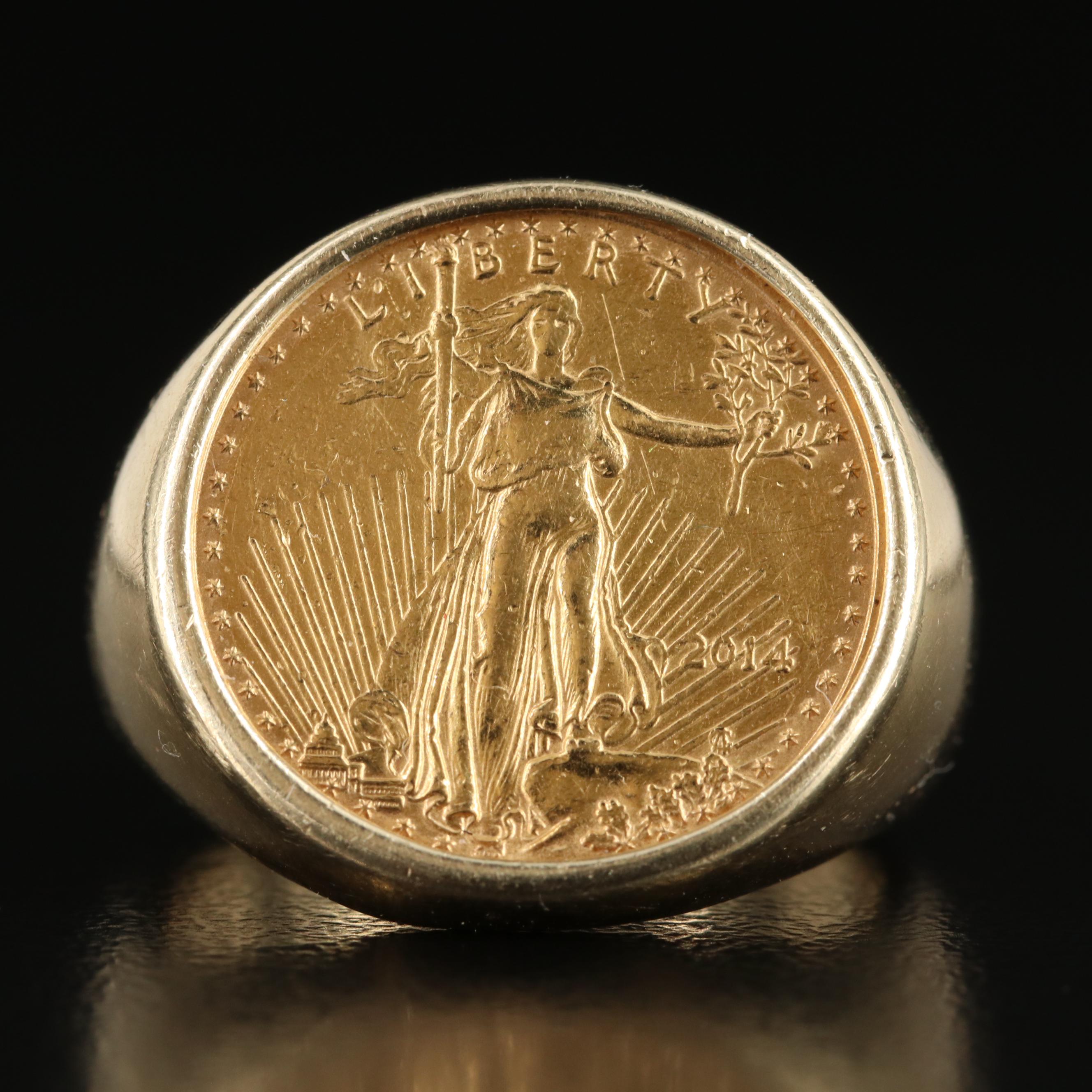 10K Signet Ring with 2014 $5 Gold Eagle Bullion Coin | EBTH