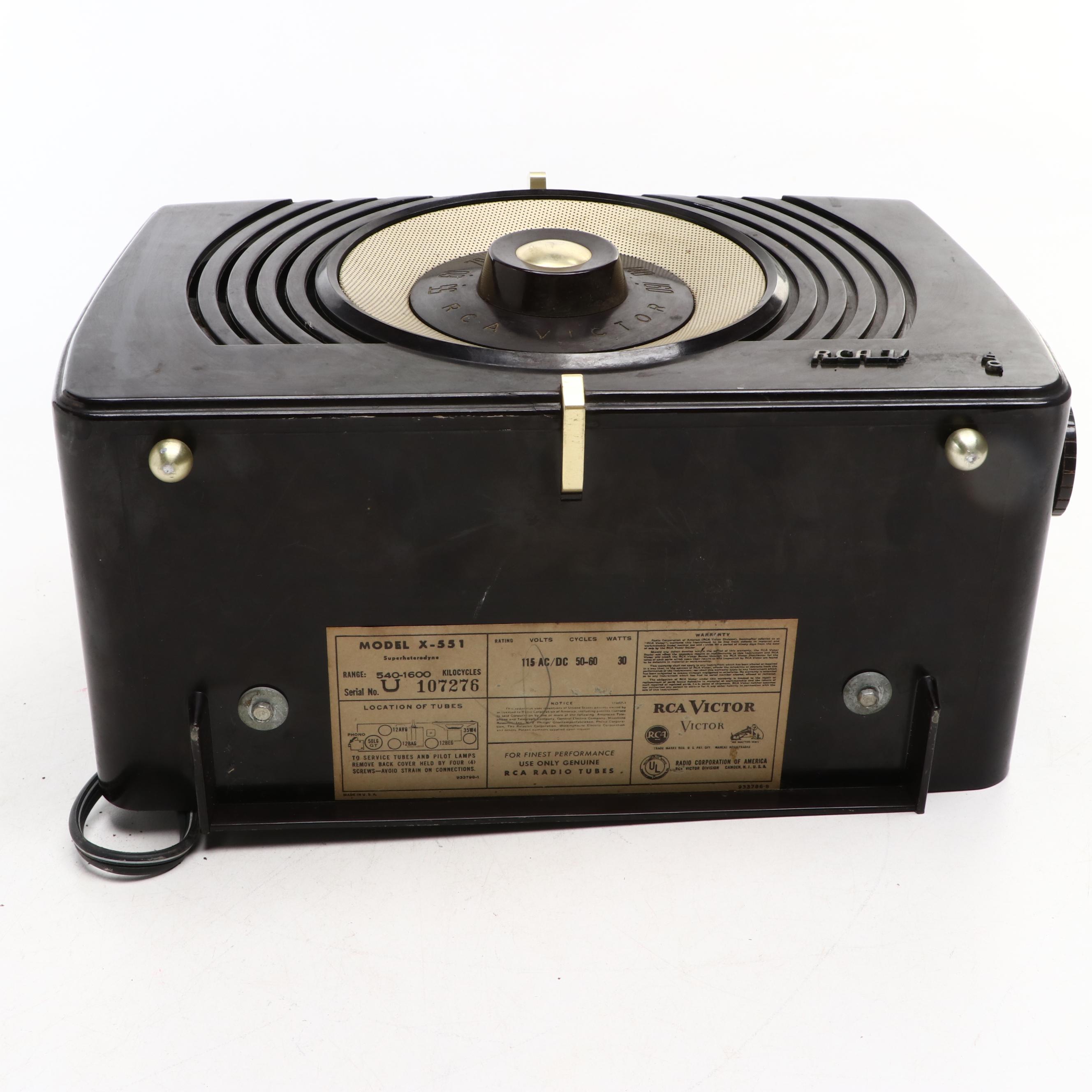 Philco Model 51-934 and RCA Victor Model X-551 Table Top Radios, Mid ...