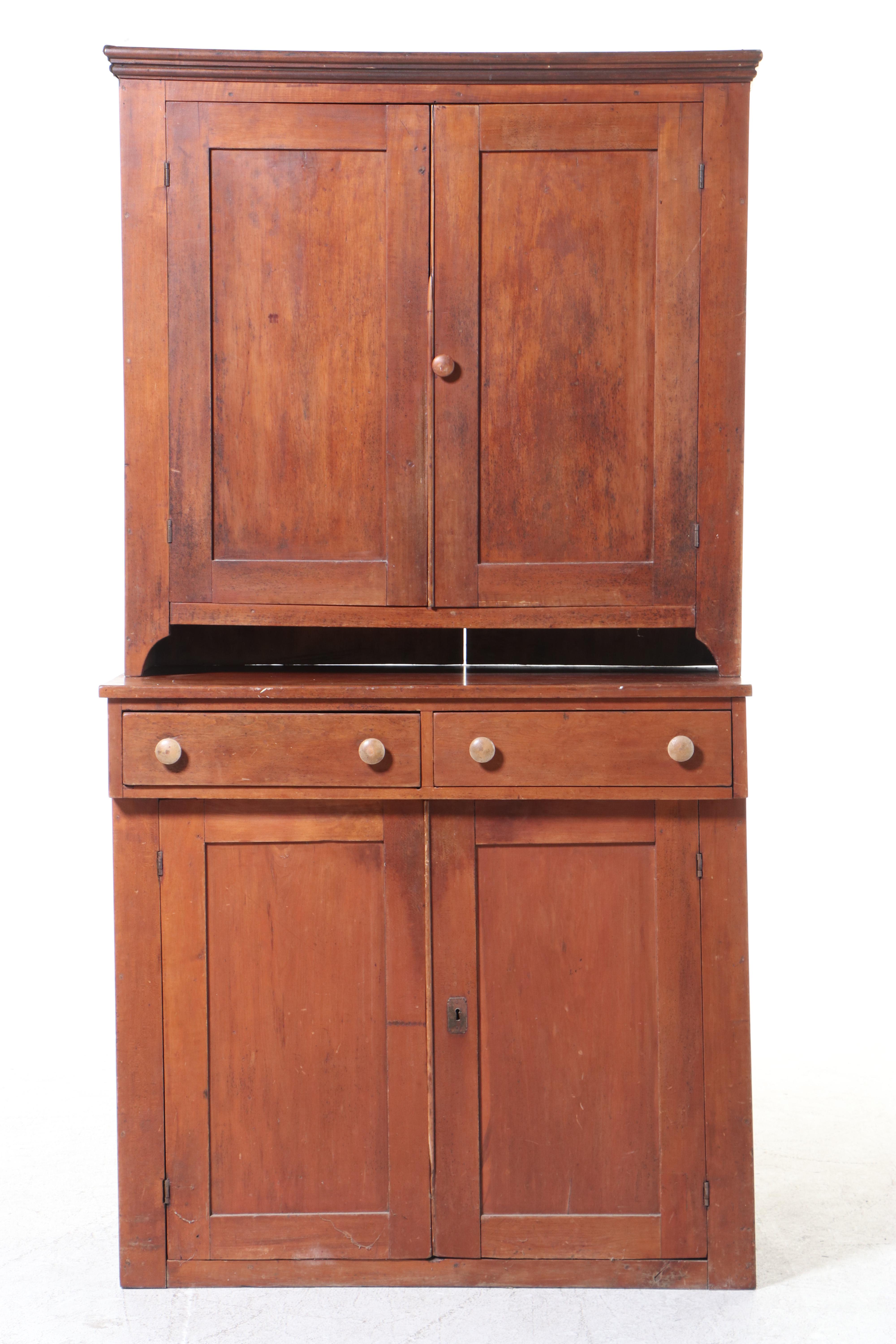 American Primitive Cherrywood and Hardwood Stepback Cupboard, 19th ...